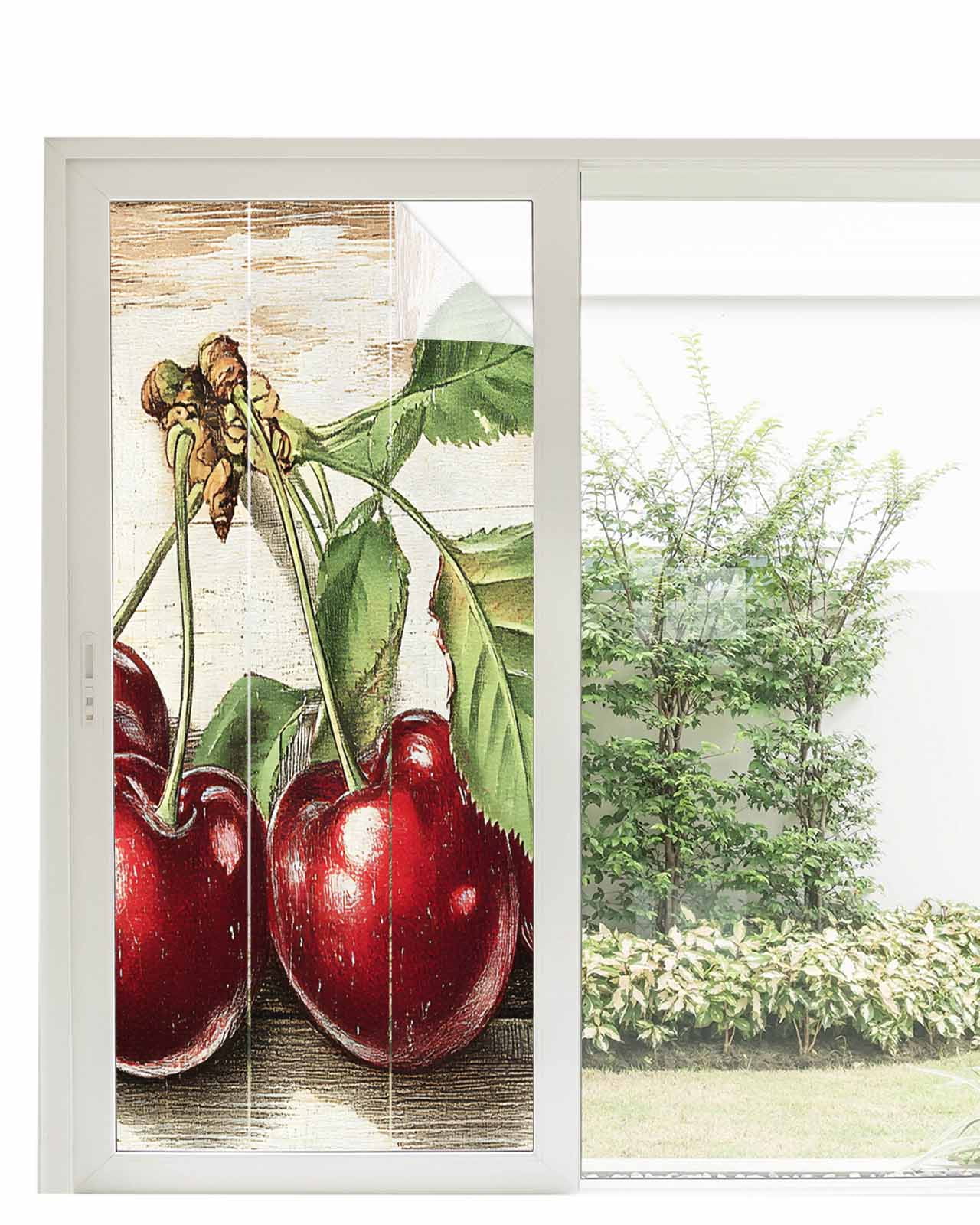 Window Privacy Film Red Cherry Stained Glass Window Film Decorative Sun Block Window Cover ...