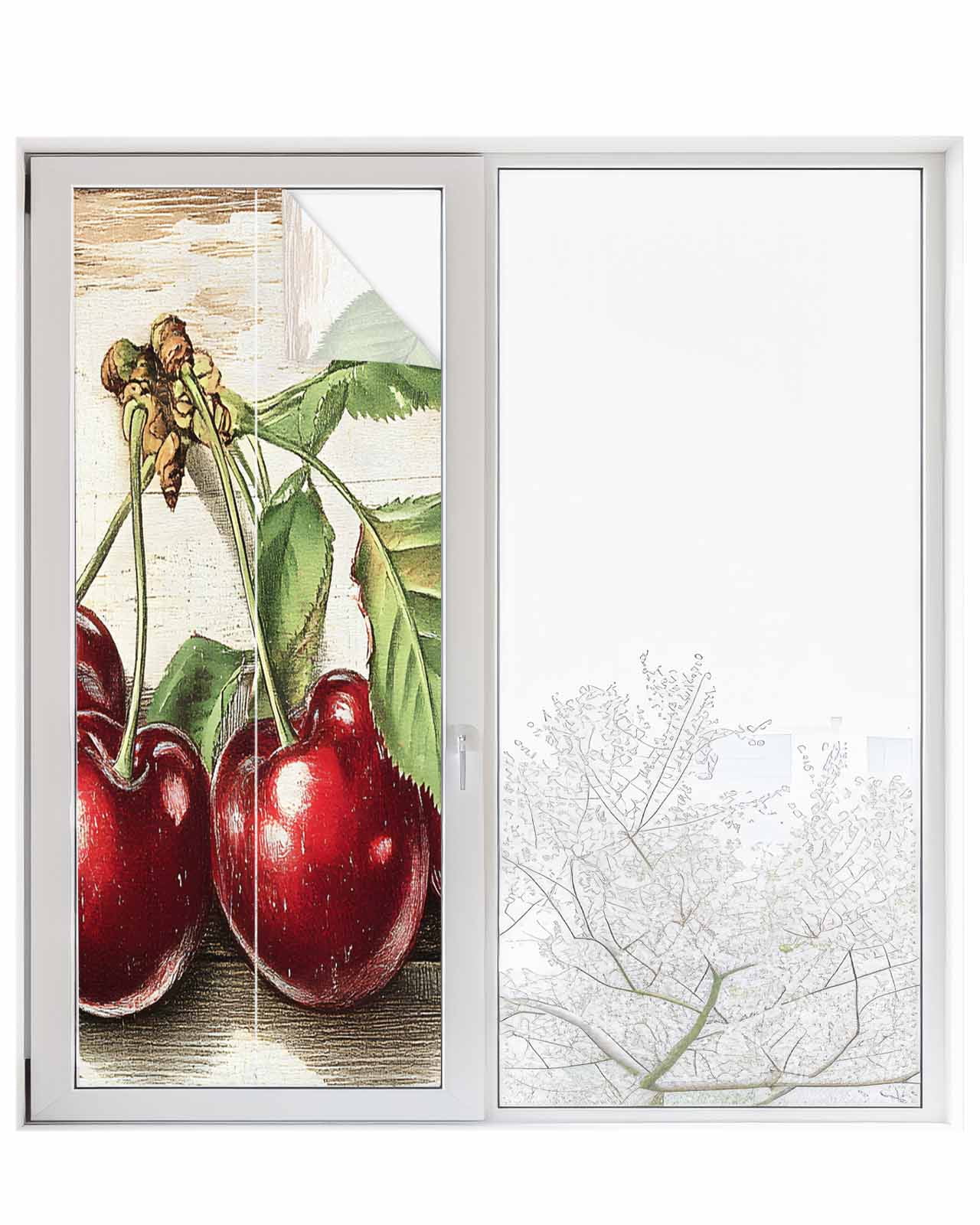 Window Privacy Film Red Cherry Stained Glass Window Film Decorative Sun Block Window Cover ...