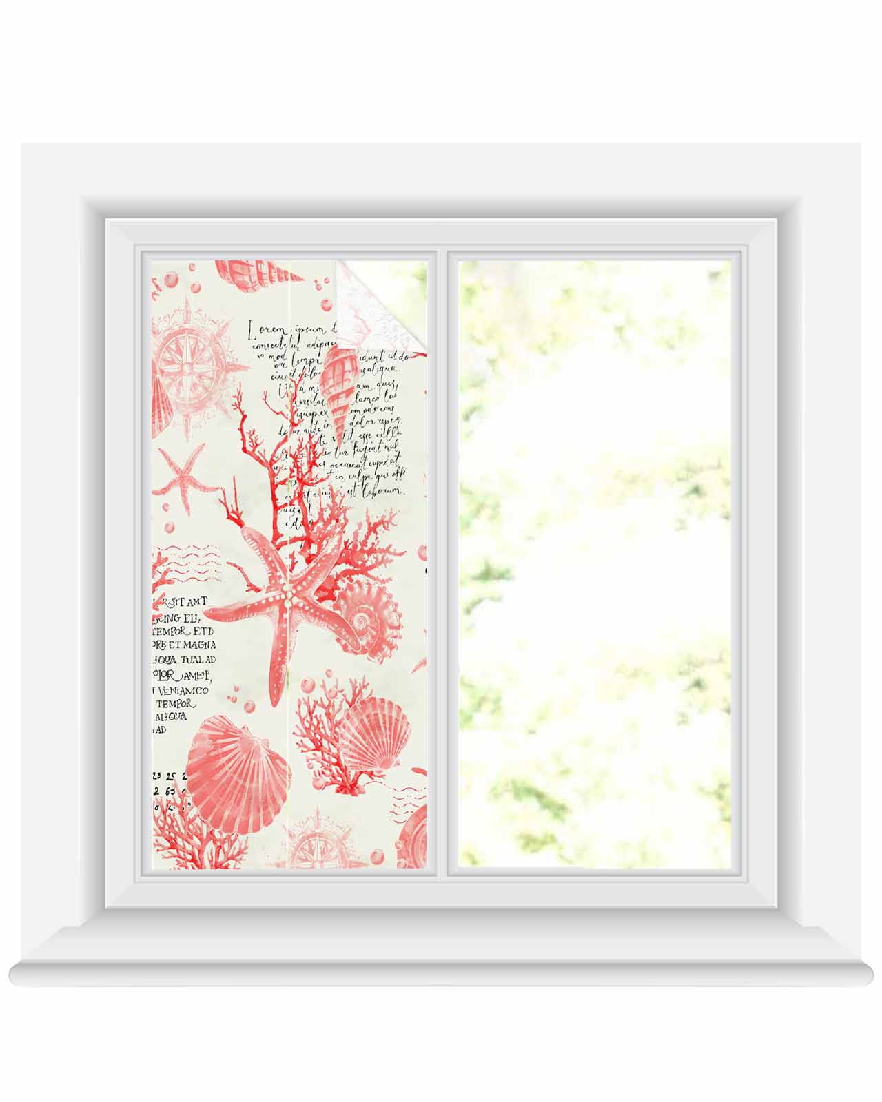 Window Privacy Film Red Coastal Shells Stained Glass Window Film ...