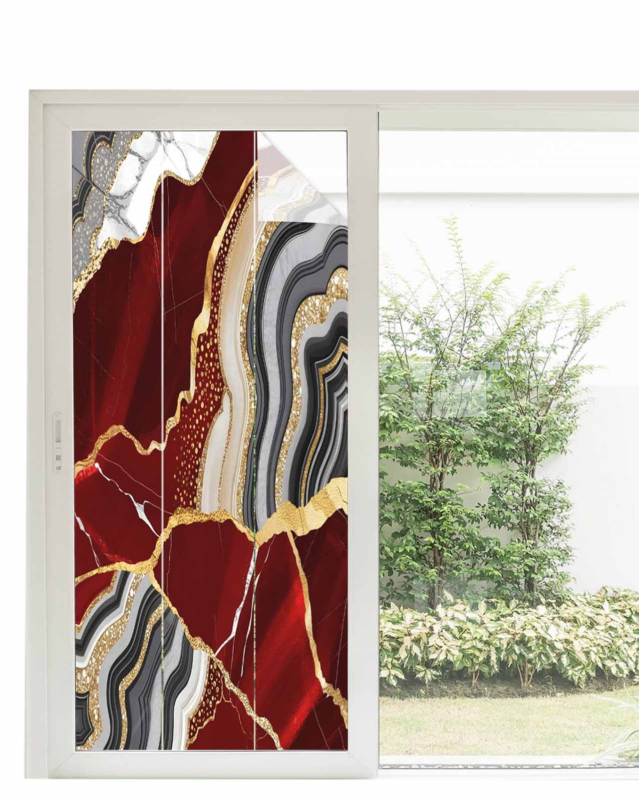 Window Privacy Film Red Marble Stained Glass Window Film Decorative Sun ...