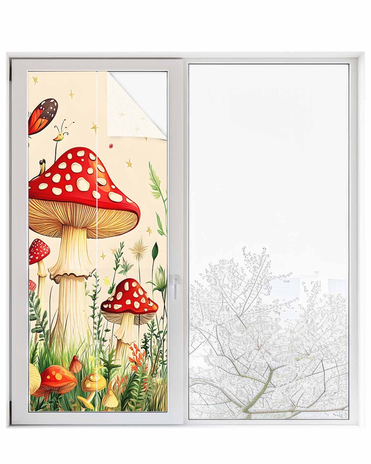 Window Privacy Film Red Mushroom Stained Glass Window Film Decorative ...