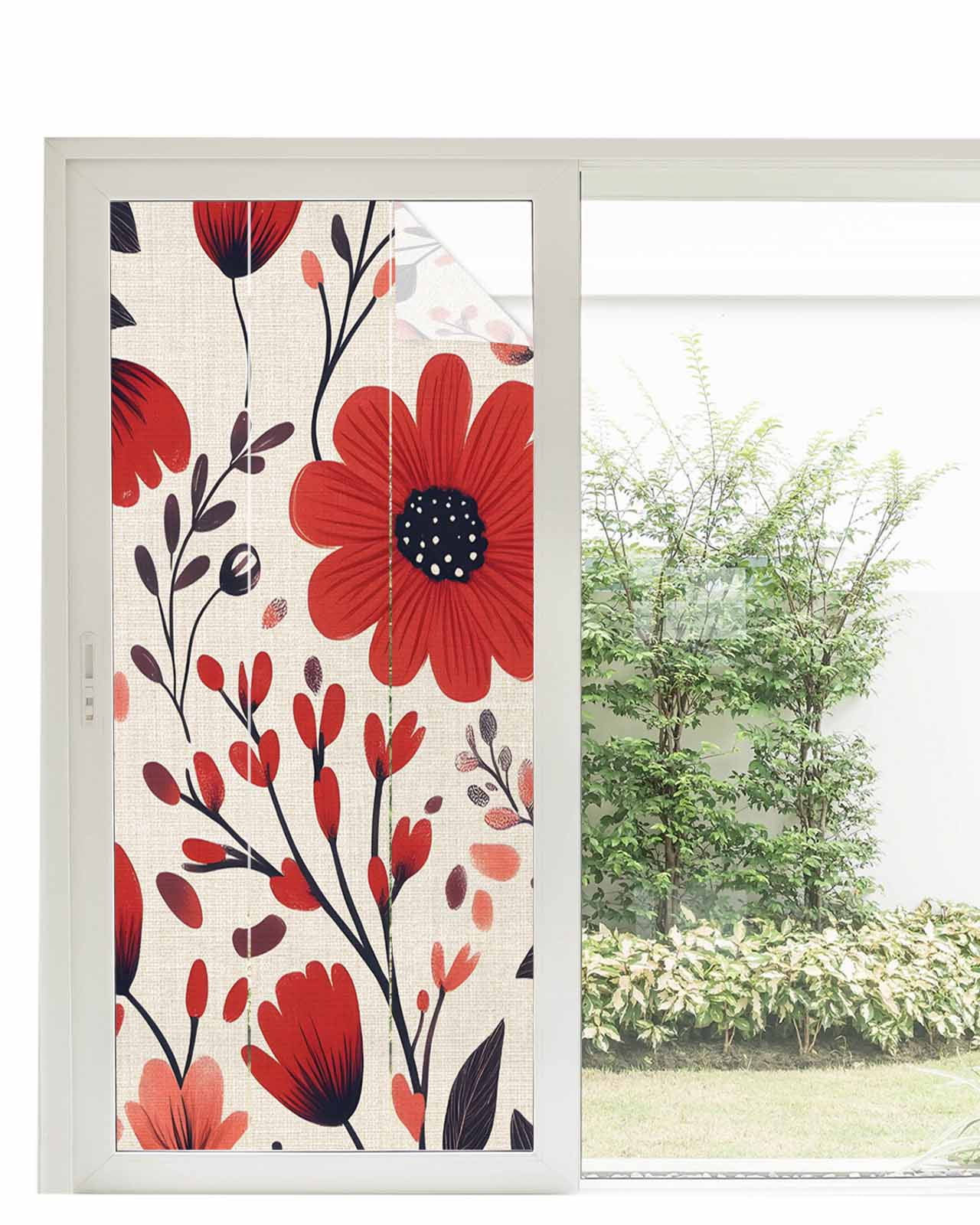 Window Privacy Film Red Orange Flowers Stained Glass Window Film ...