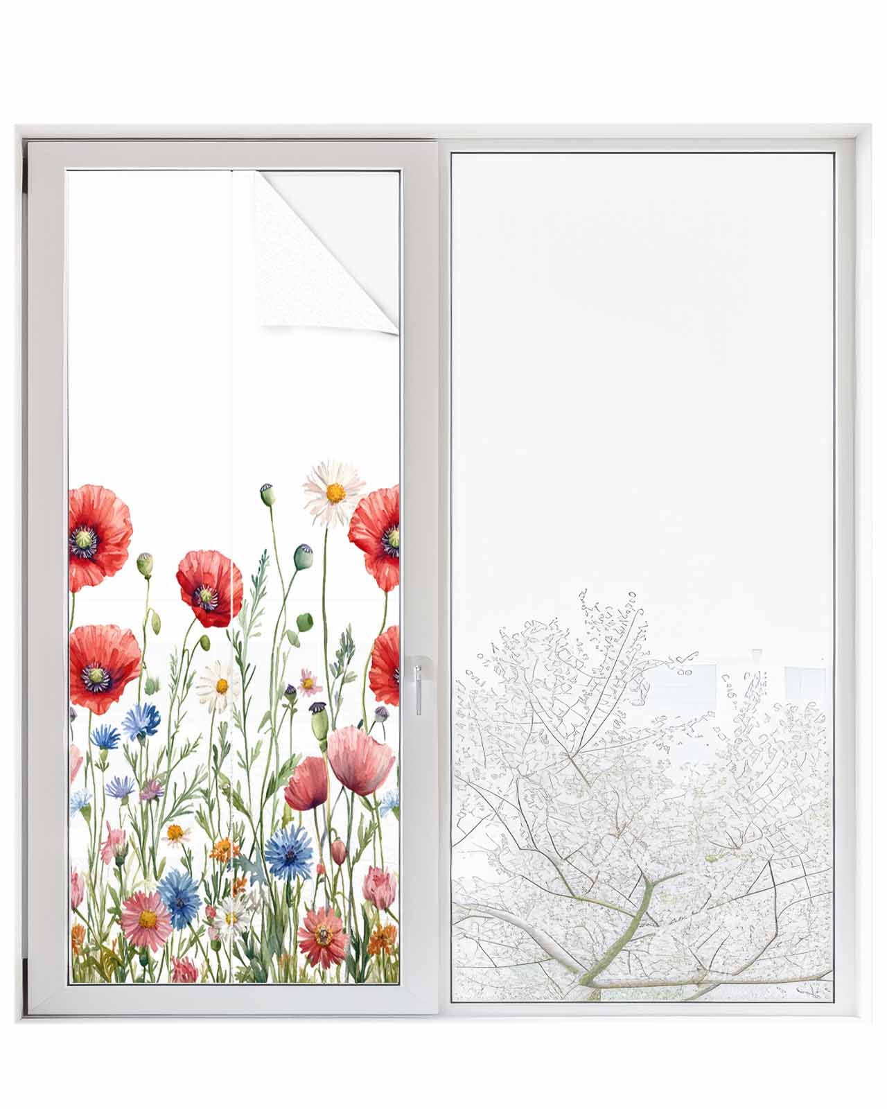 Window Privacy Film Red Poppy Flower Stained Glass Window Film ...