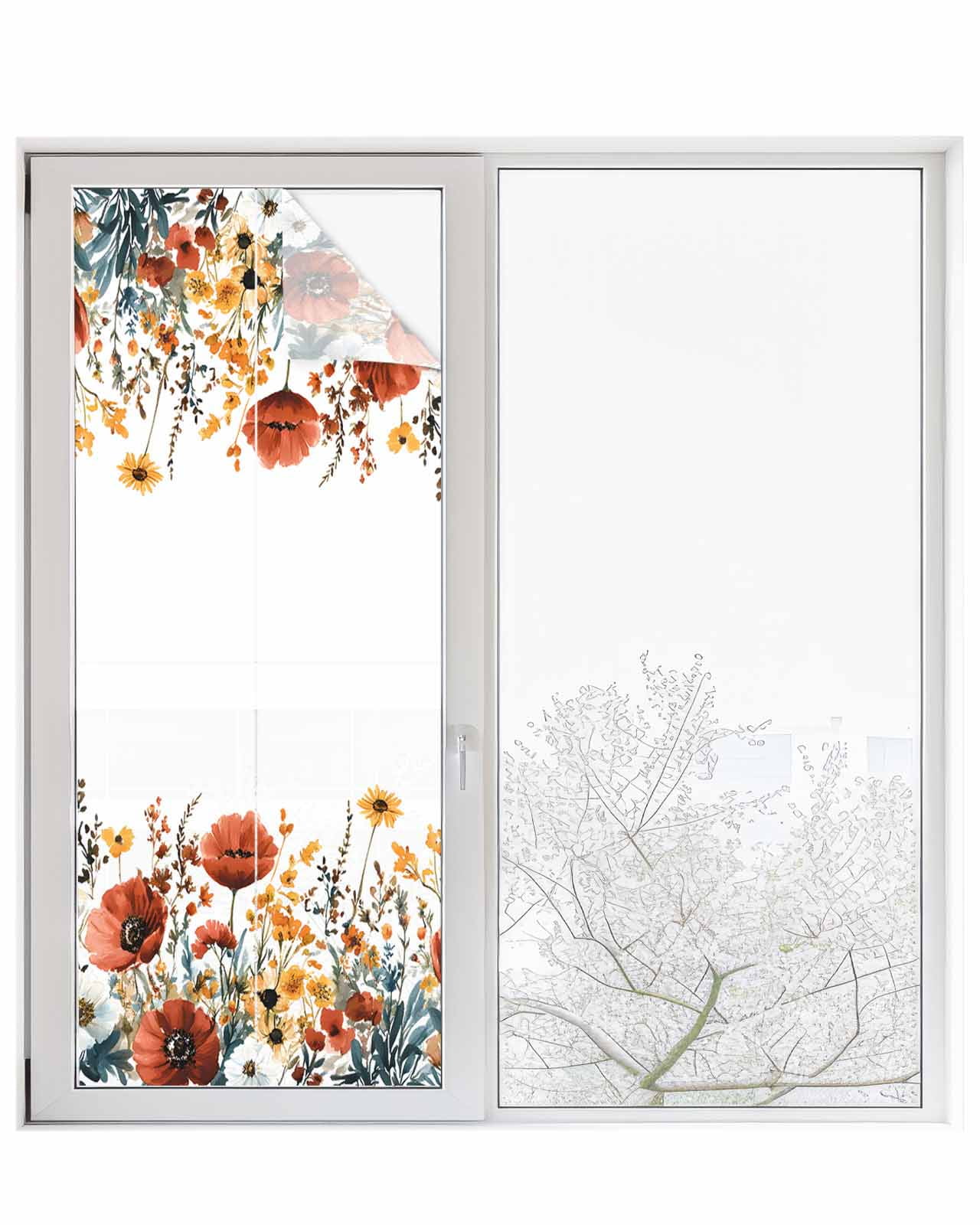 Window Privacy Film Red Poppy Sunflowers Stained Glass Window Film ...