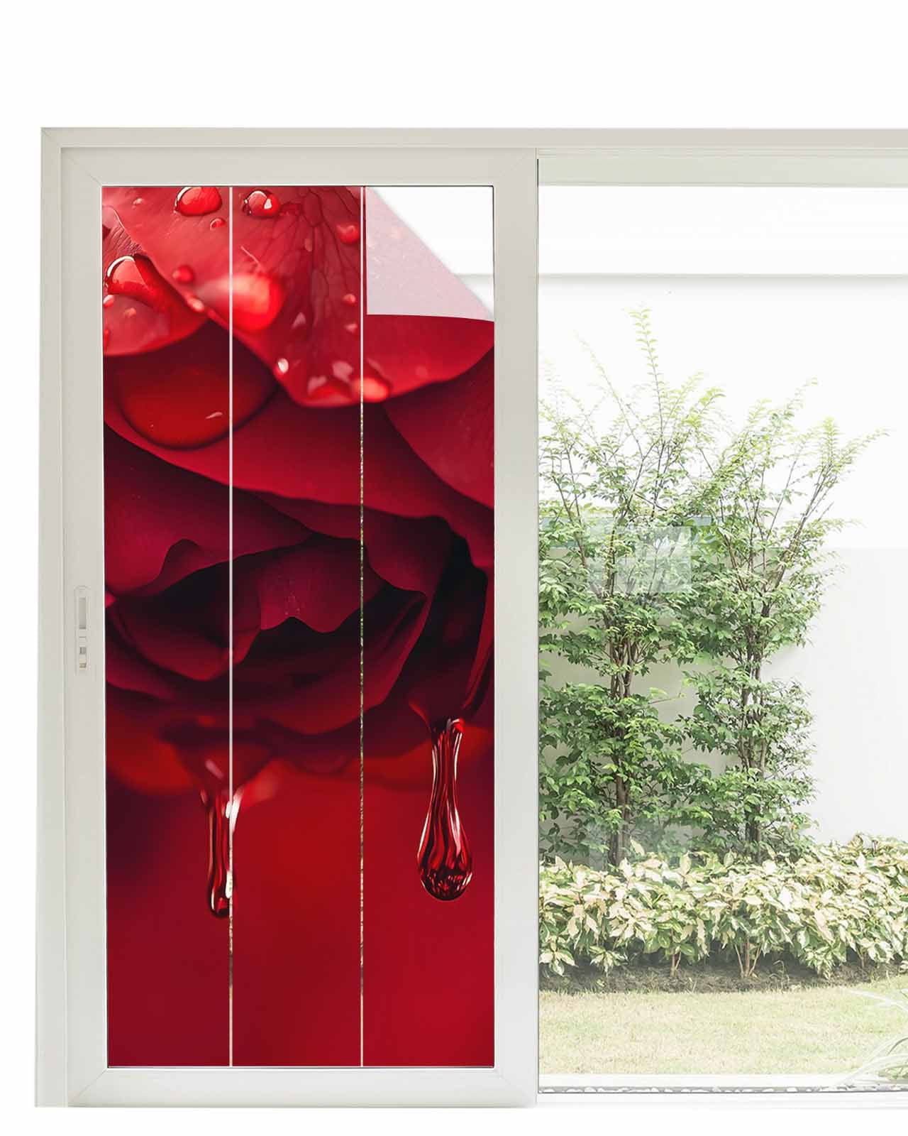Window Privacy Film Red Rose Stained Glass Window Film Decorative Sun ...
