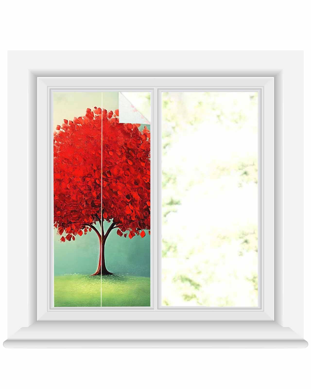 Window Privacy Film Red Tree Stained Glass Window Film Decorative Sun ...