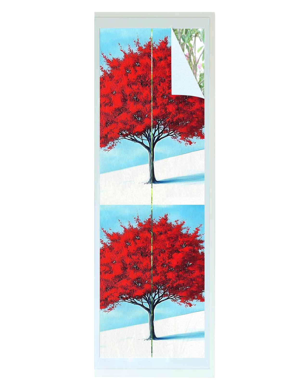 Window Privacy Film Red Tree Stained Glass Window Film Decorative Sun ...