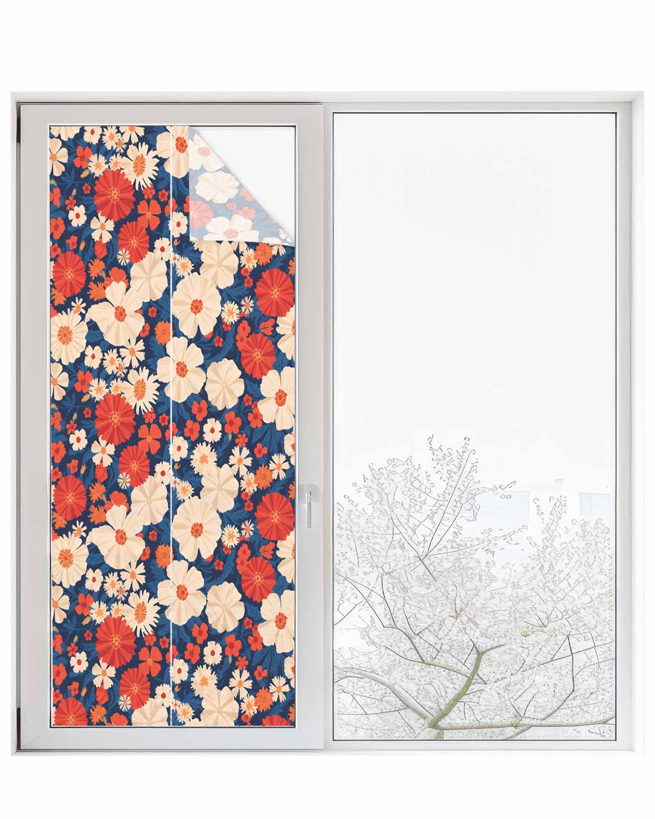 Window Privacy Film Red White Daisy Stained Glass Window Film ...