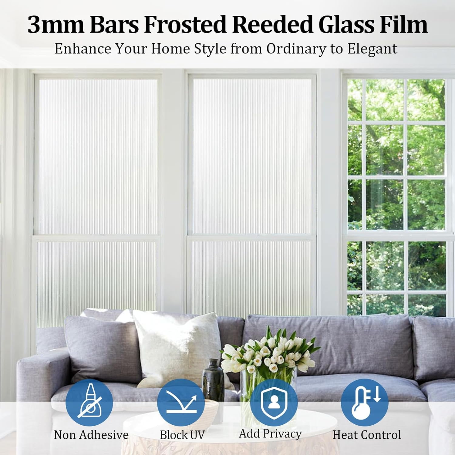 Window Privacy Film Reeded Glass Window Clings Frosting Fluted Glass ...