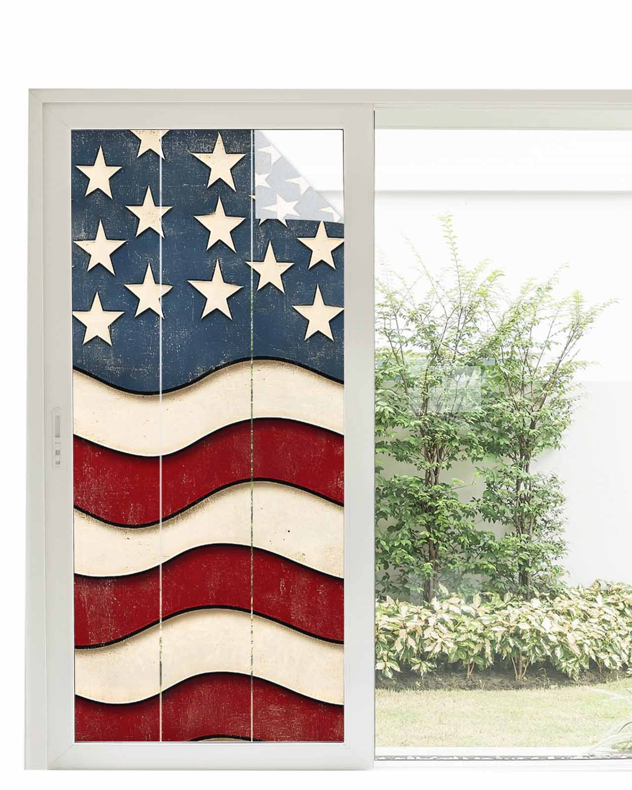 Window Privacy Film Retro American Flag Stained Glass Window Film ...