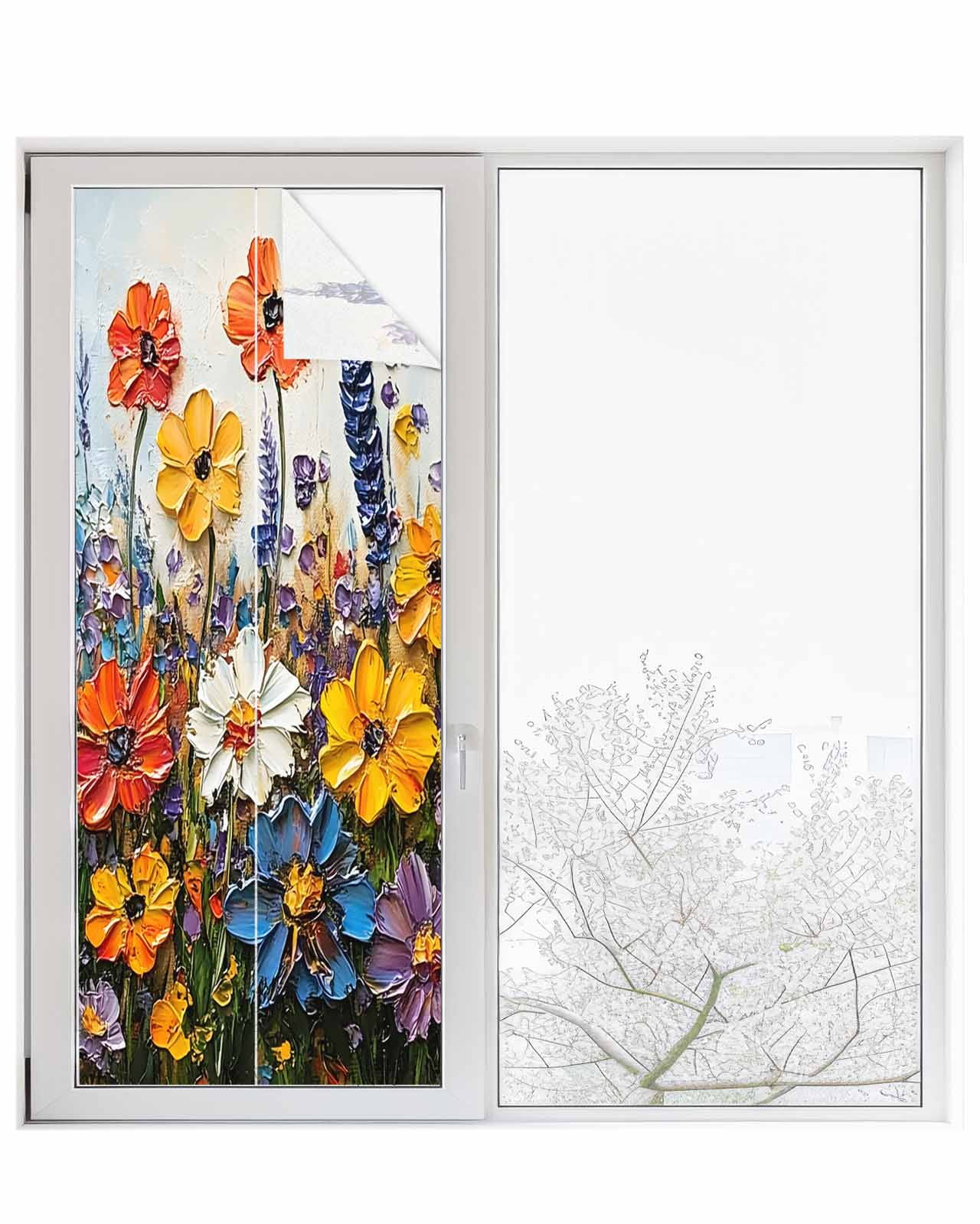 Window Privacy Film Retro Botanical Blossom Stained Glass Window Film ...
