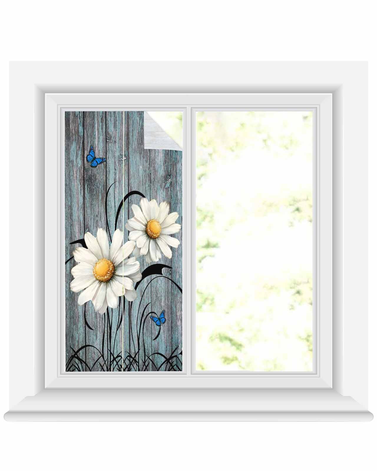 Window Privacy Film Retro Daisy Stained Glass Window Film Decorative ...