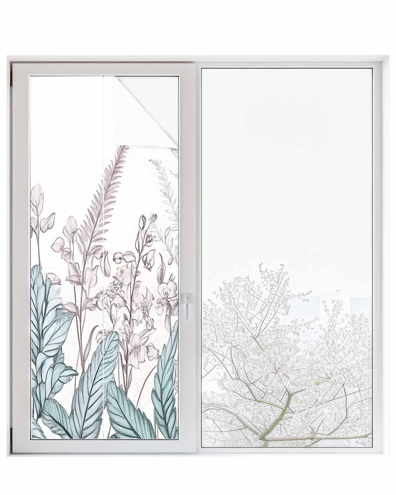 Window Privacy Film Retro Floral Botanical Stained Glass Window Film ...