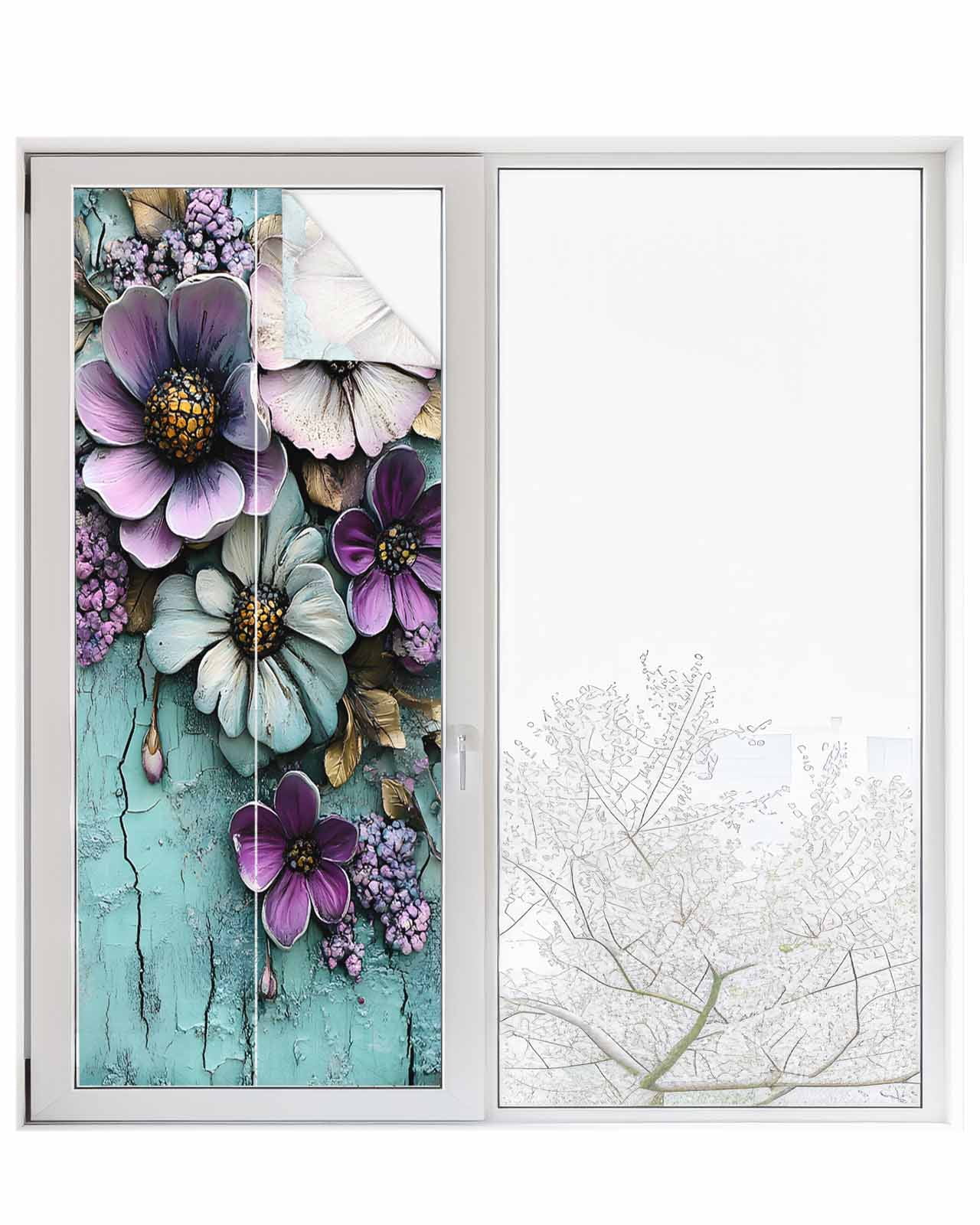 Window Privacy Film Retro Flower Stained Glass Window Film Decorative ...