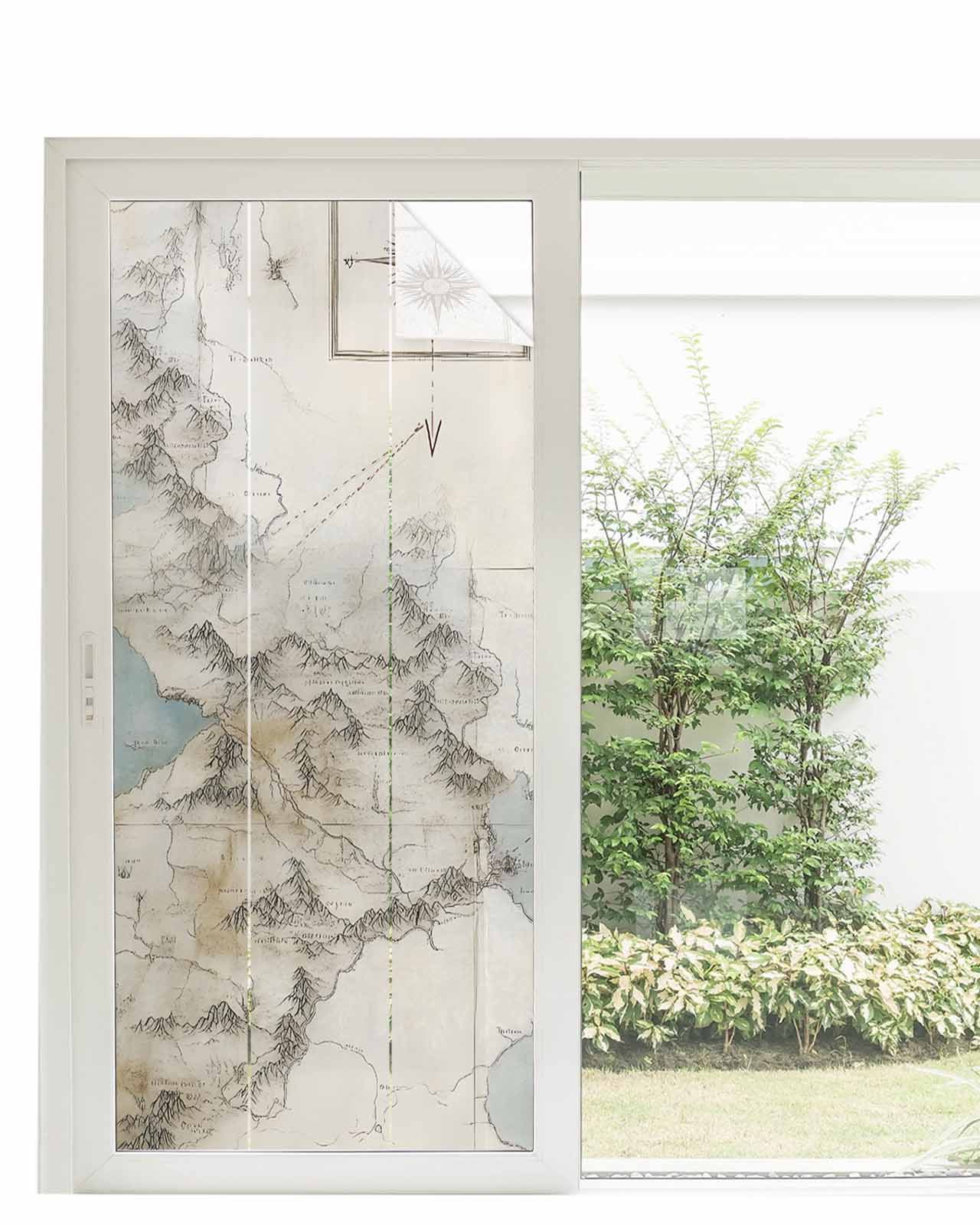 Window Privacy Film Retro Map Stained Glass Window Film Decorative Sun ...