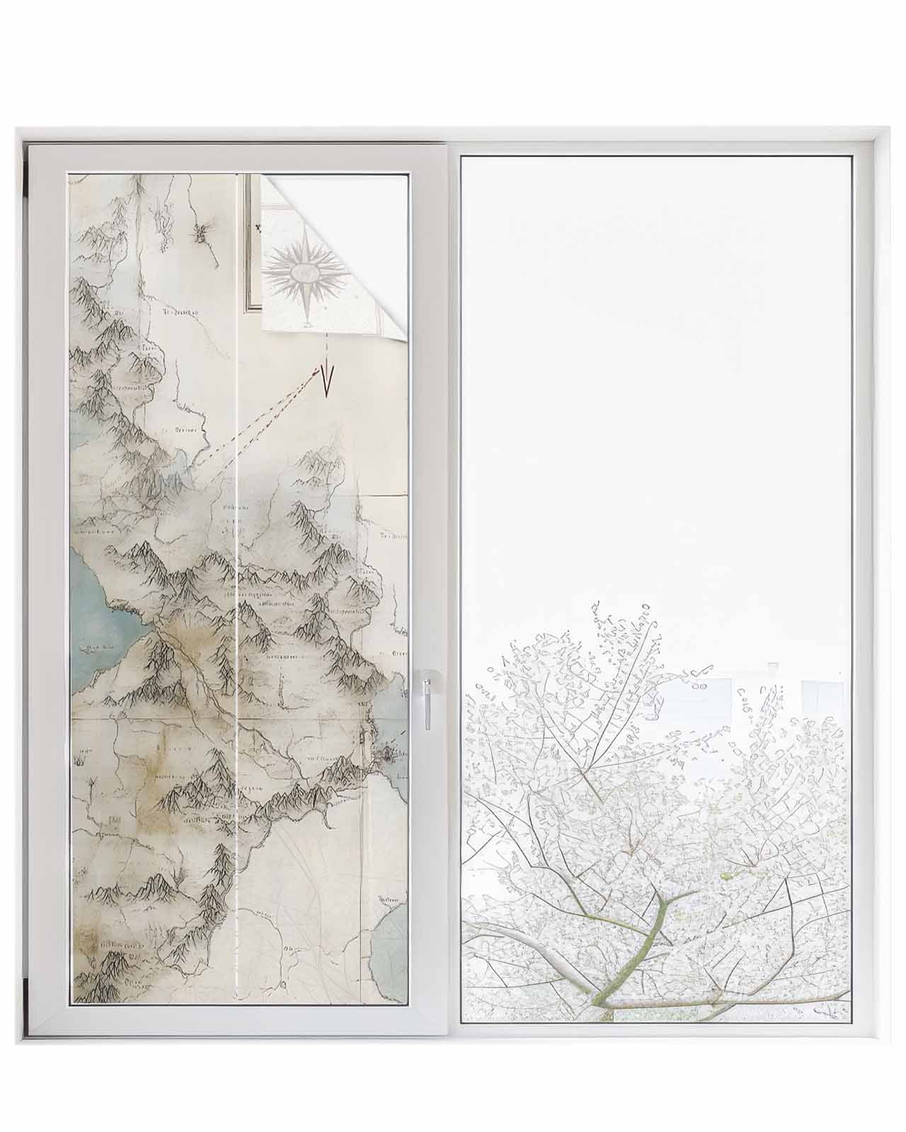 Window Privacy Film Retro Map Stained Glass Window Film Decorative Sun ...