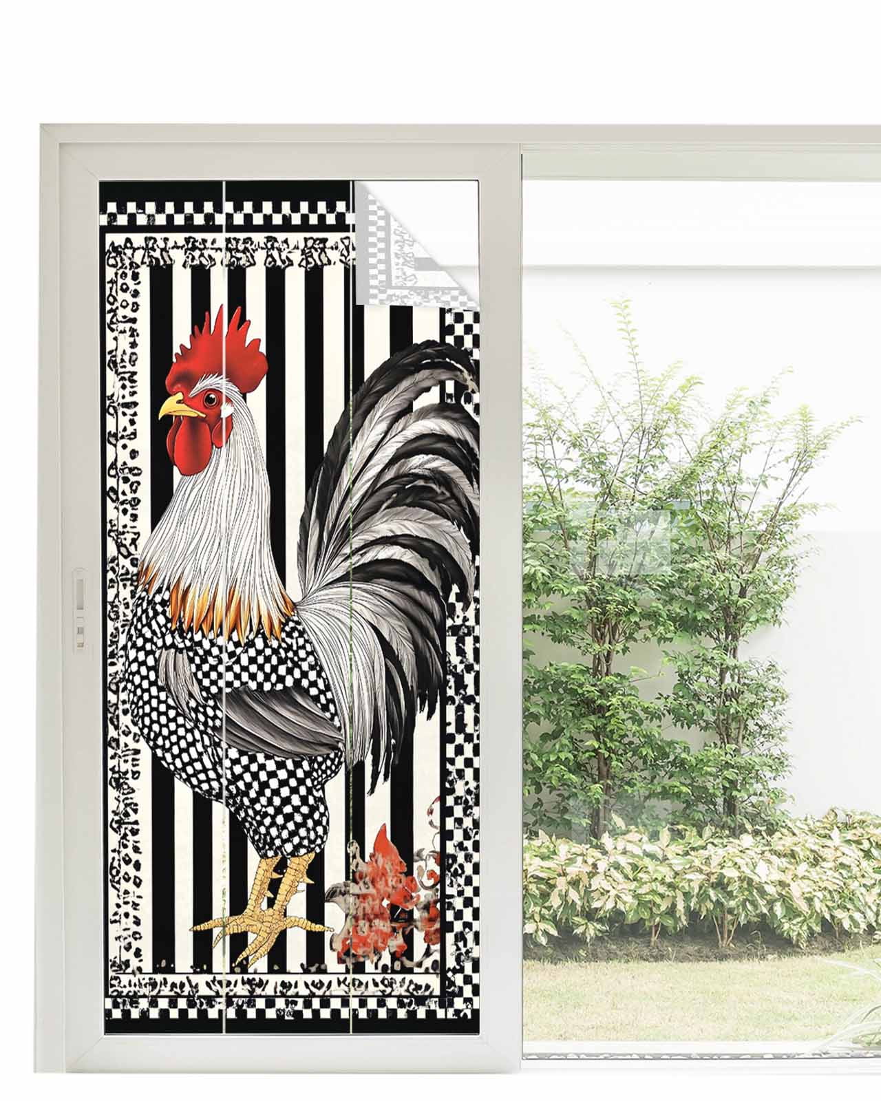 Window Privacy Film Retro Rooster Stained Glass Window Film Decorative ...