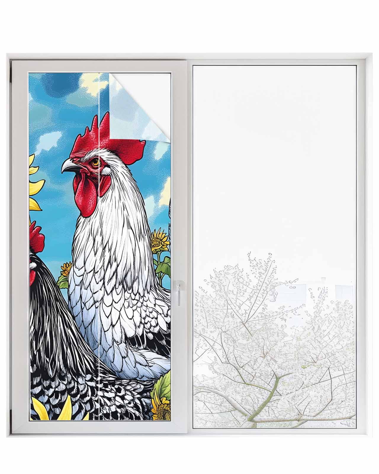 Window Privacy Film Retro Rooster Stained Glass Window Film Decorative ...