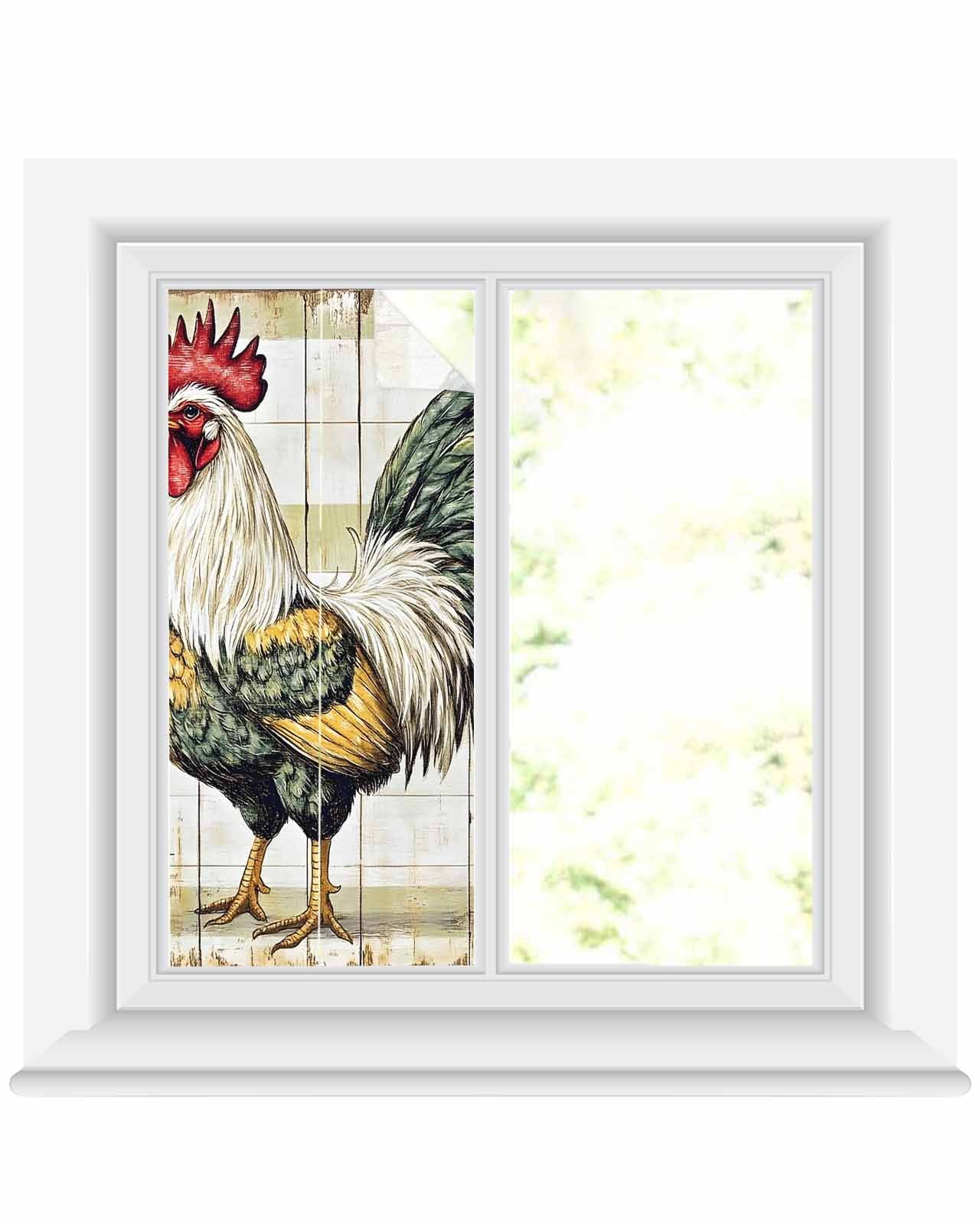 Window Privacy Film Retro Rooster Stained Glass Window Film Decorative ...
