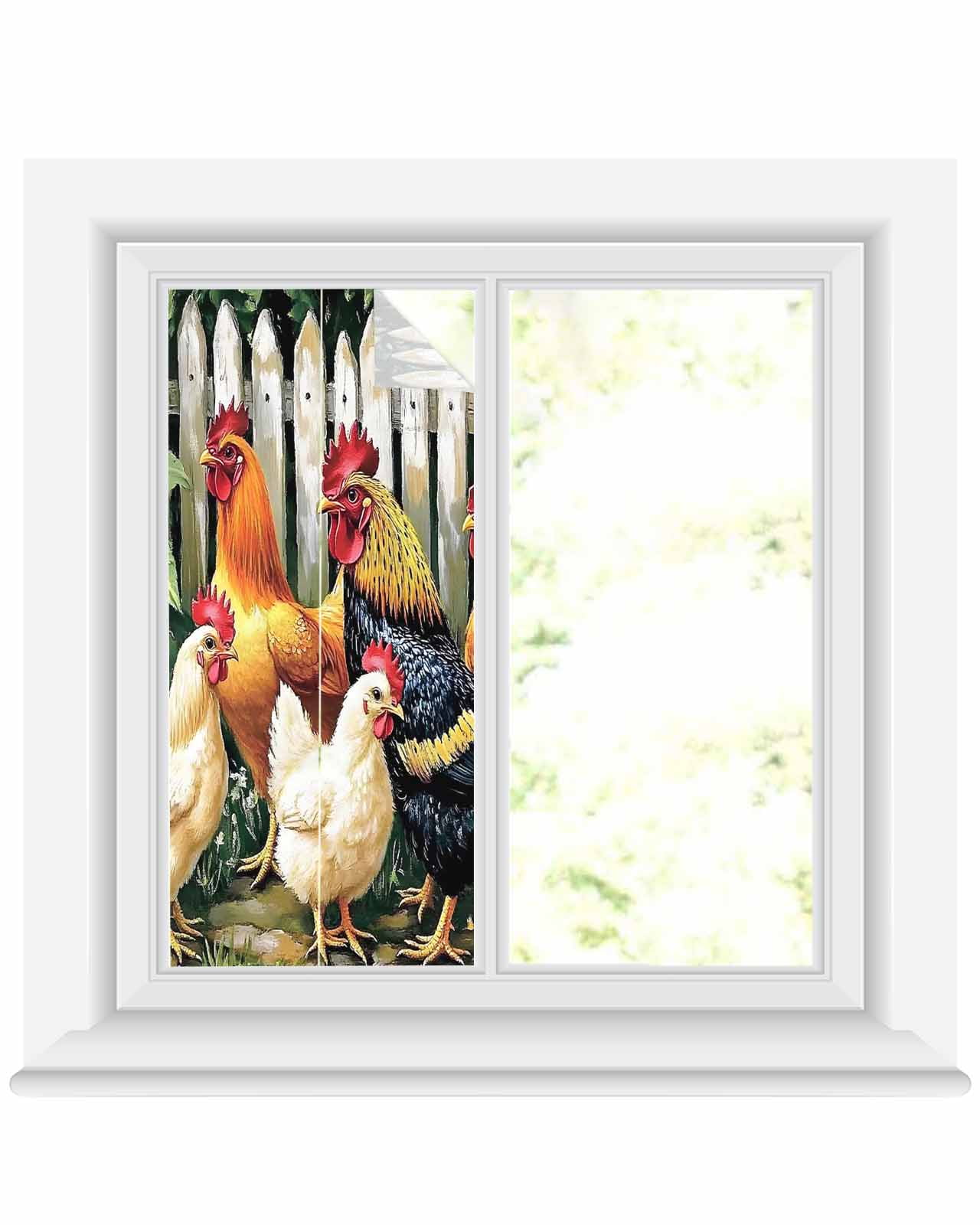 Window Privacy Film Retro Rooster Stained Glass Window Film Decorative ...