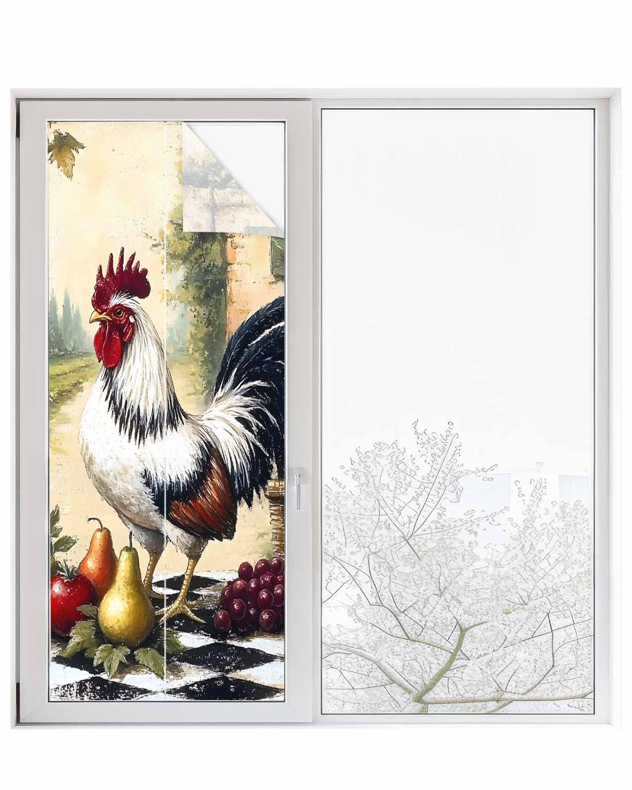 Window Privacy Film Retro Rooster Stained Glass Window Film Decorative ...