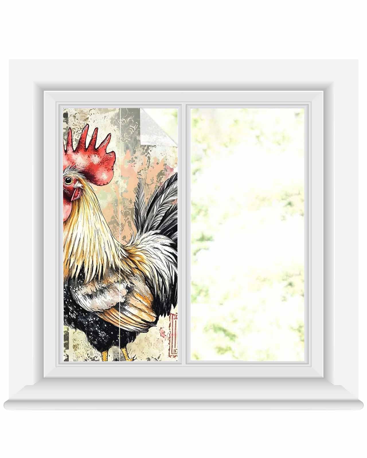Window Privacy Film Retro Rooster Stained Glass Window Film Decorative ...