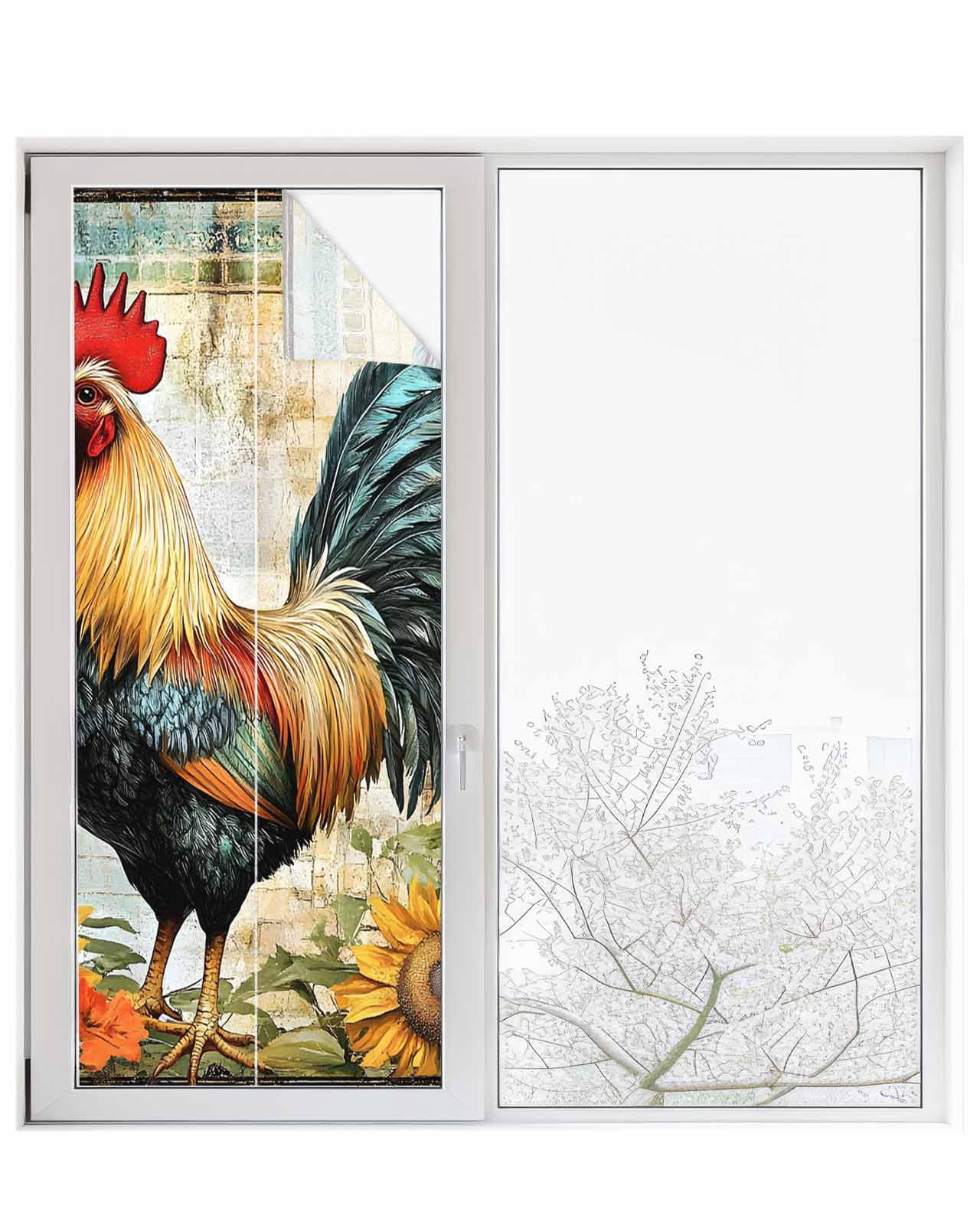 Window Privacy Film Retro Rooster Stained Glass Window Film Decorative ...