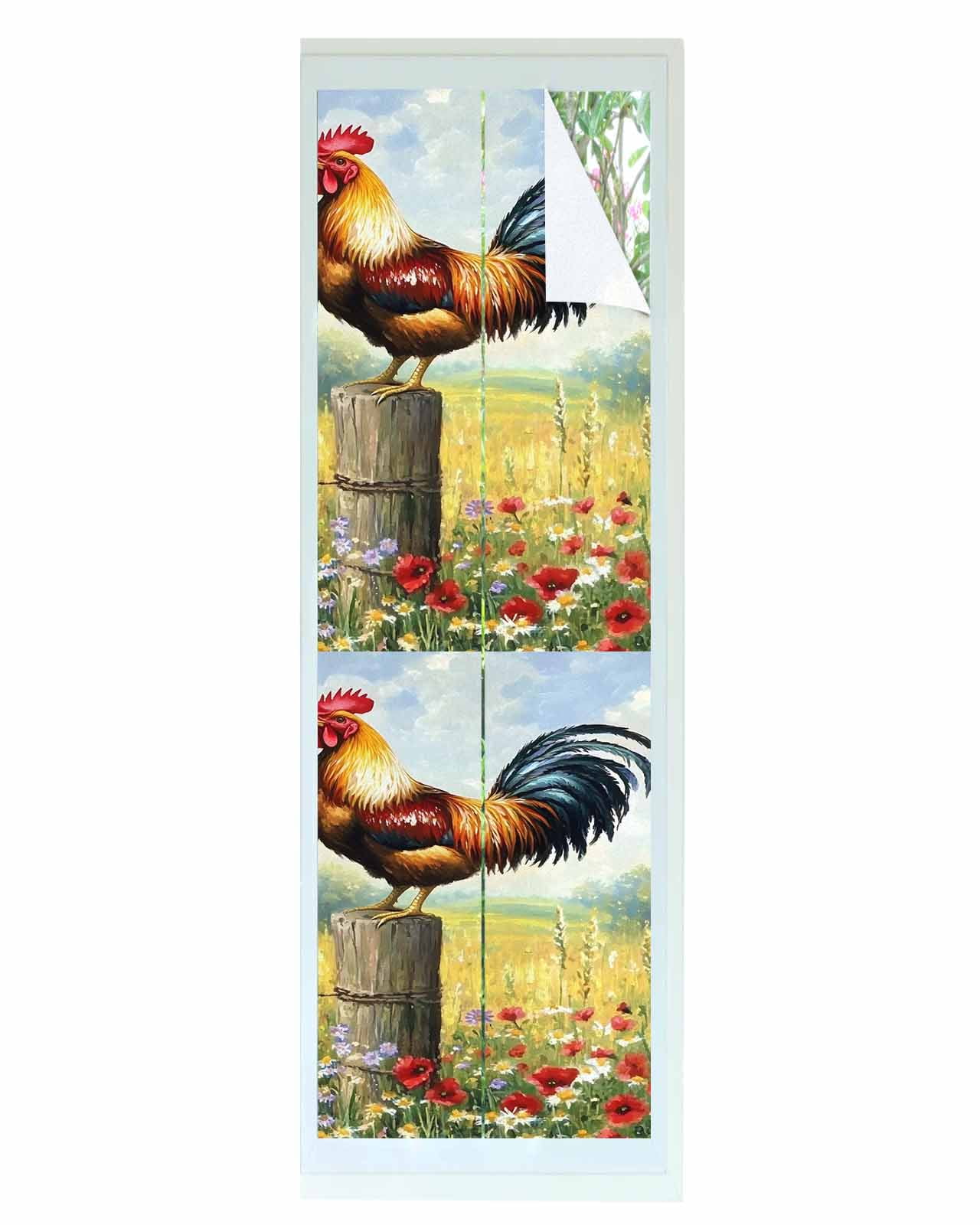 Window Privacy Film Retro Rooster Stained Glass Window Film Decorative ...