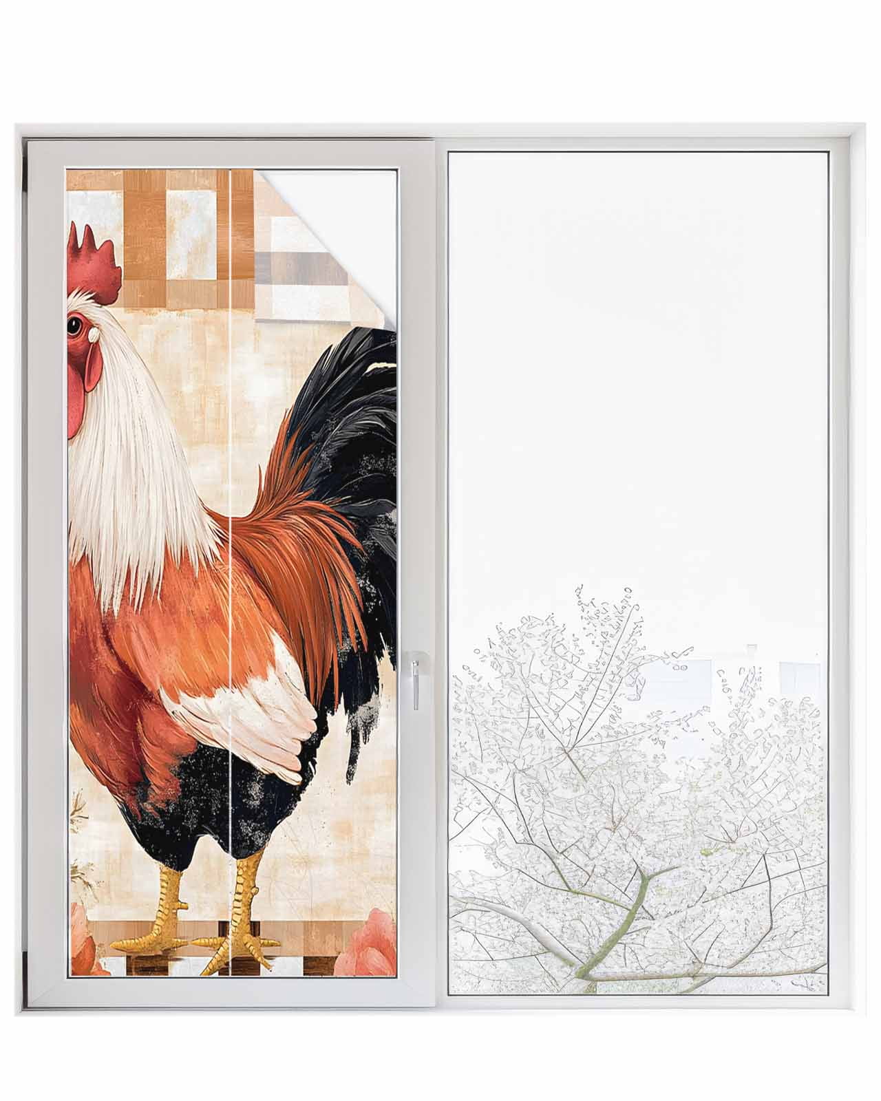 Window Privacy Film Retro Rooster Stained Glass Window Film Decorative ...