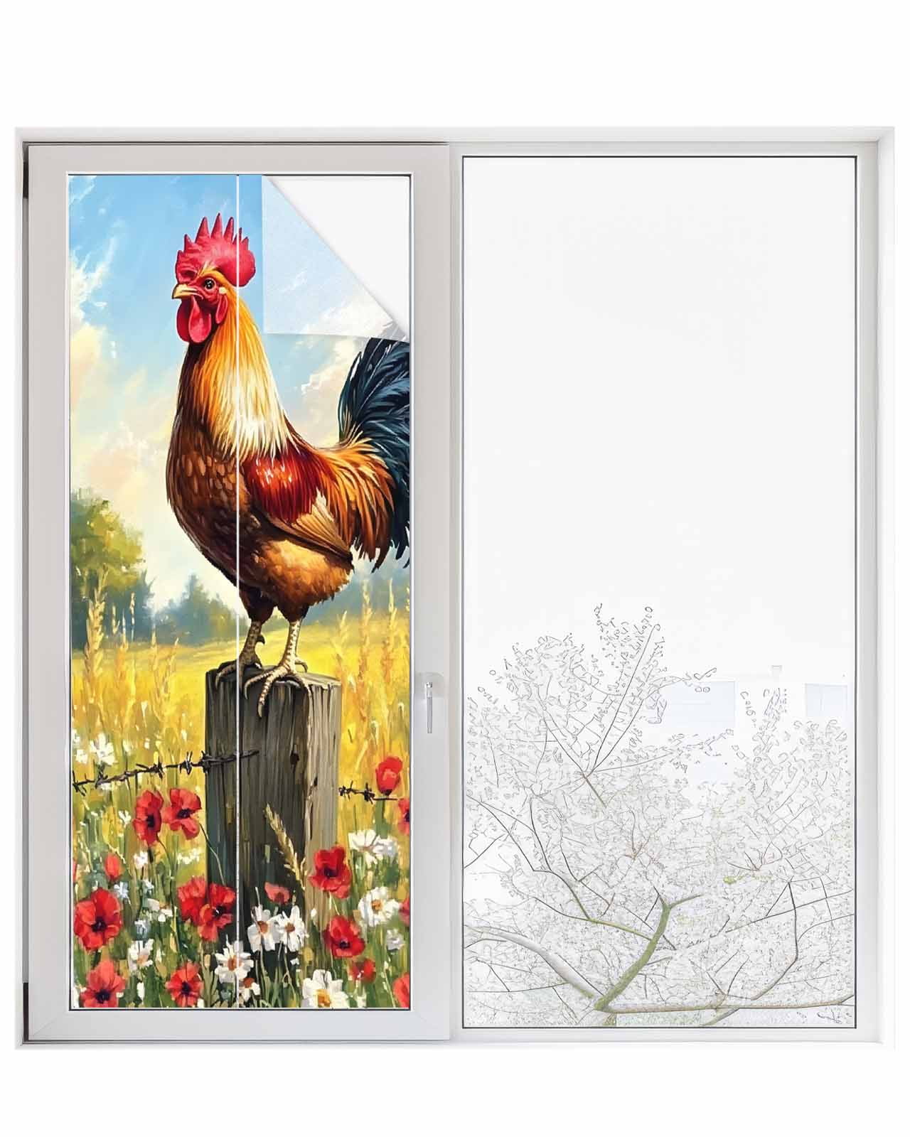 Window Privacy Film Retro Rooster Stained Glass Window Film Decorative ...