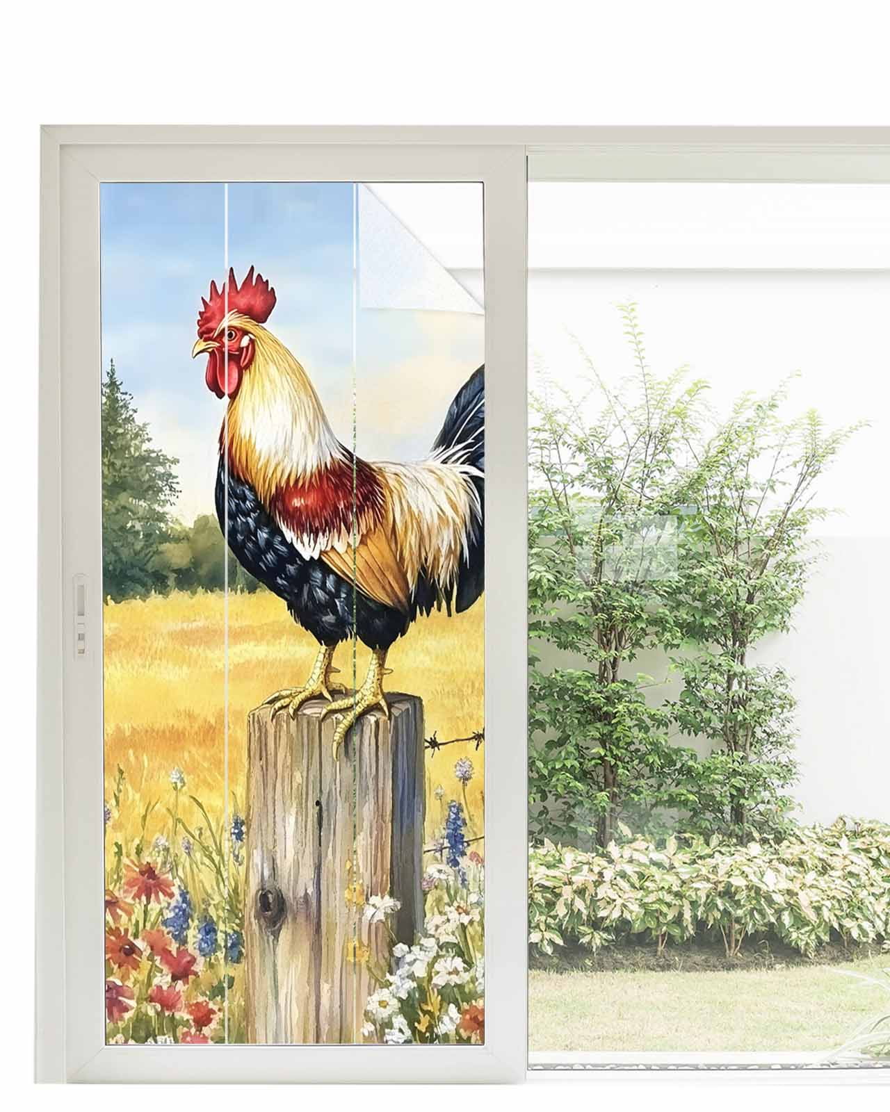 Window Privacy Film Retro Rooster Stained Glass Window Film Decorative ...