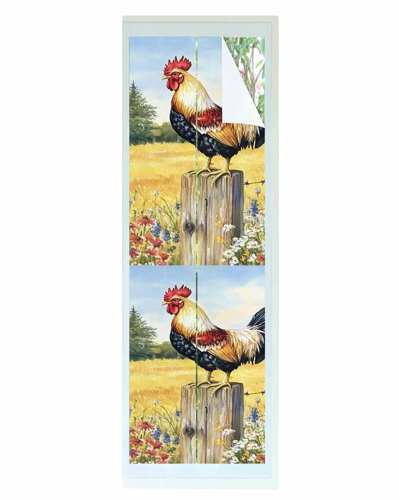 Window Privacy Film Retro Rooster Stained Glass Window Film Decorative ...