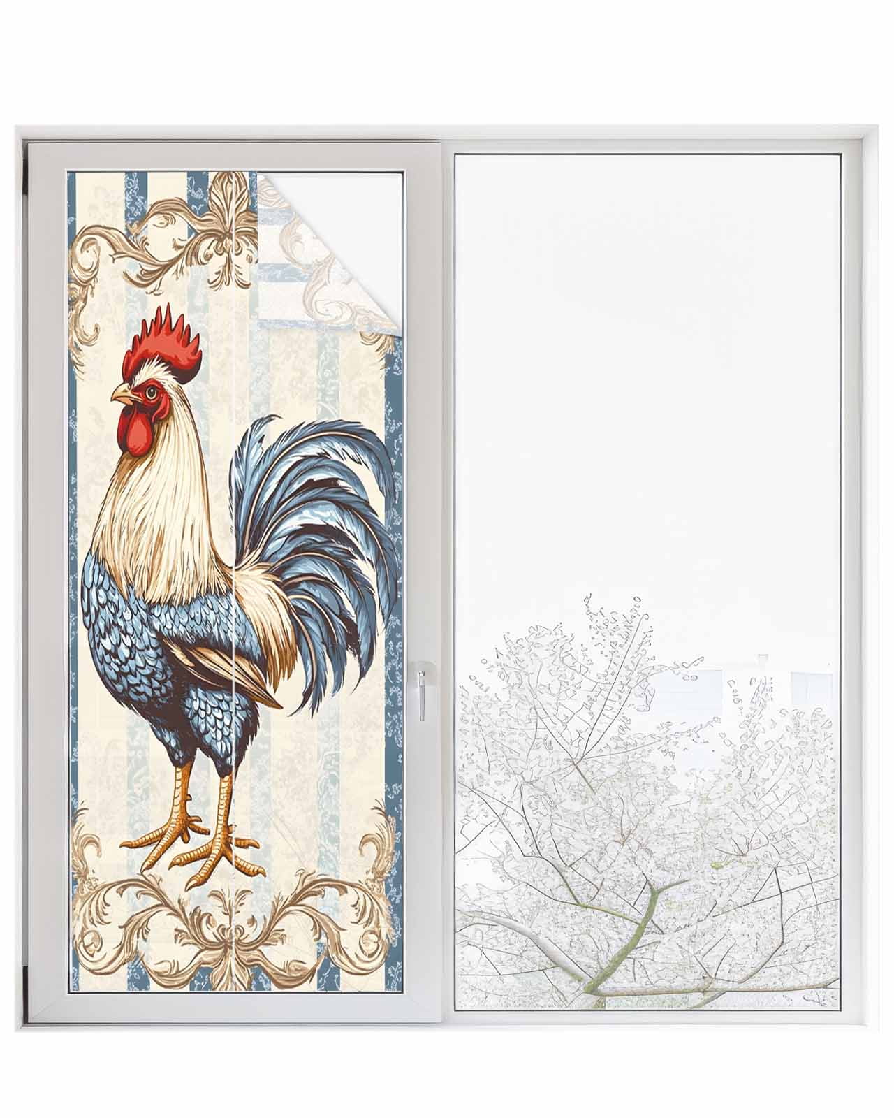 Window Privacy Film Retro Rooster Stained Glass Window Film Decorative ...