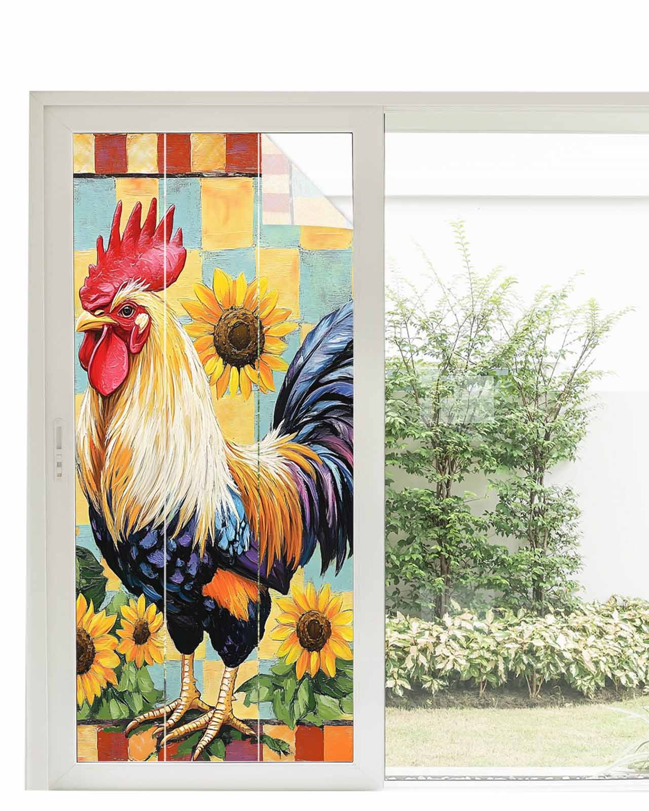 Window Privacy Film Retro Rooster Stained Glass Window Film Decorative ...