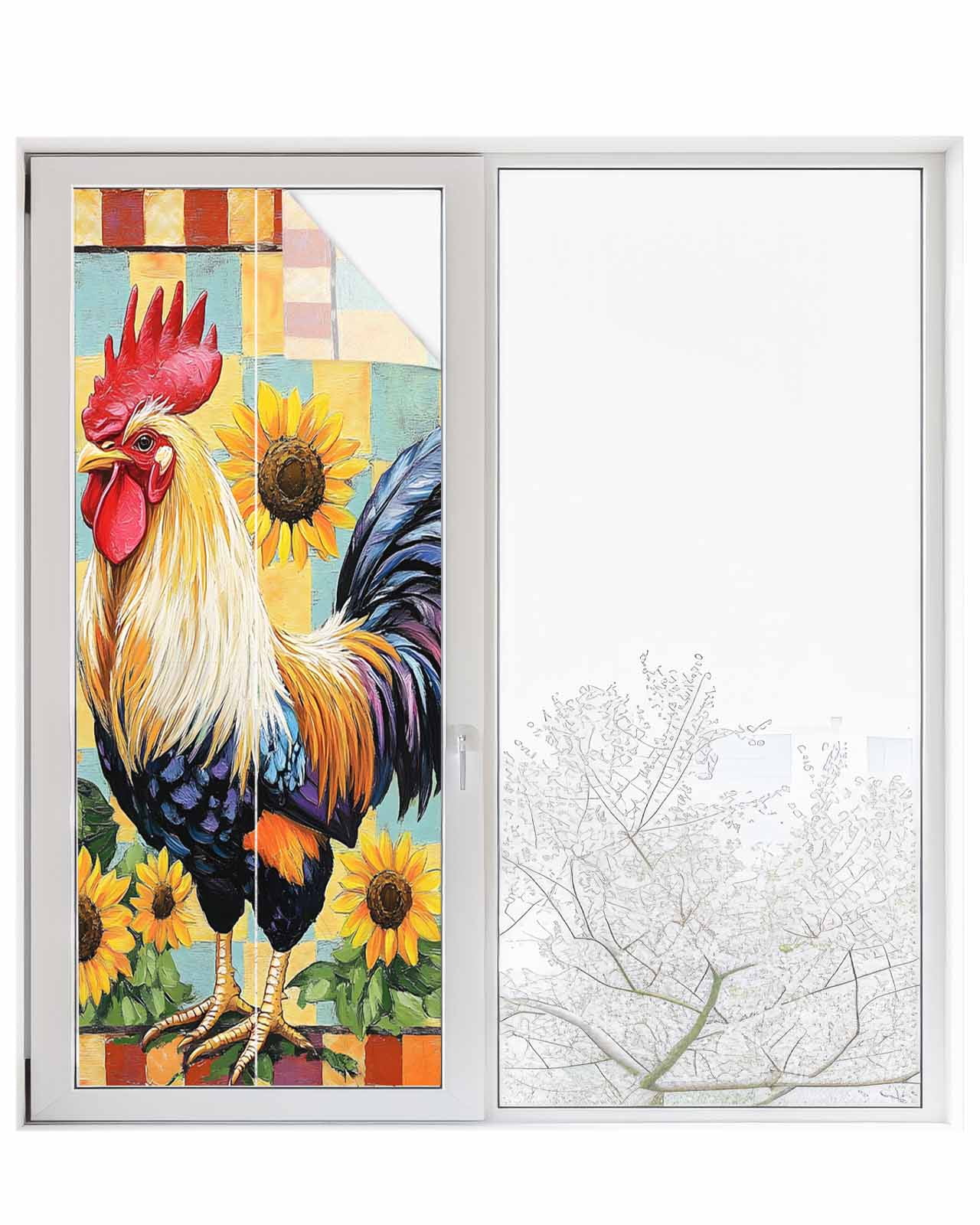 Window Privacy Film Retro Rooster Stained Glass Window Film Decorative ...