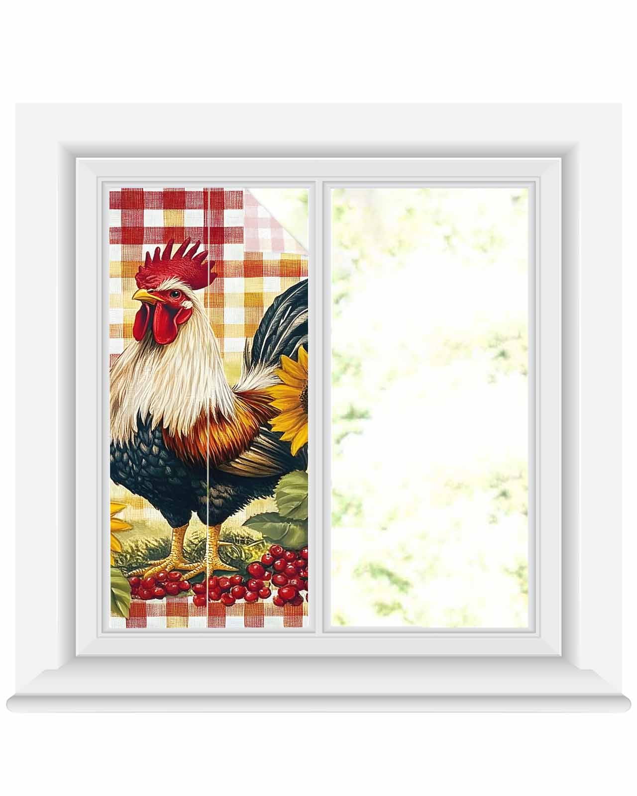Window Privacy Film Retro Rooster Stained Glass Window Film Decorative ...