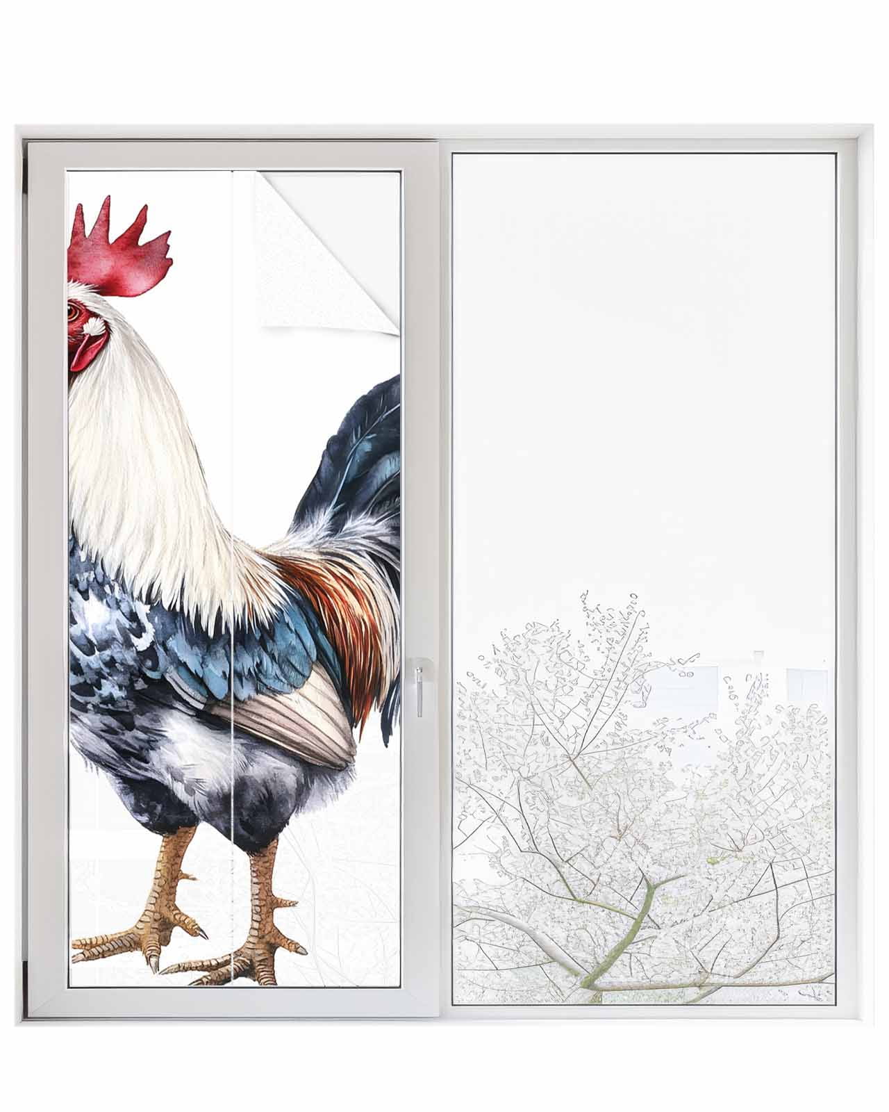 Window Privacy Film Retro Rooster Stained Glass Window Film Decorative ...