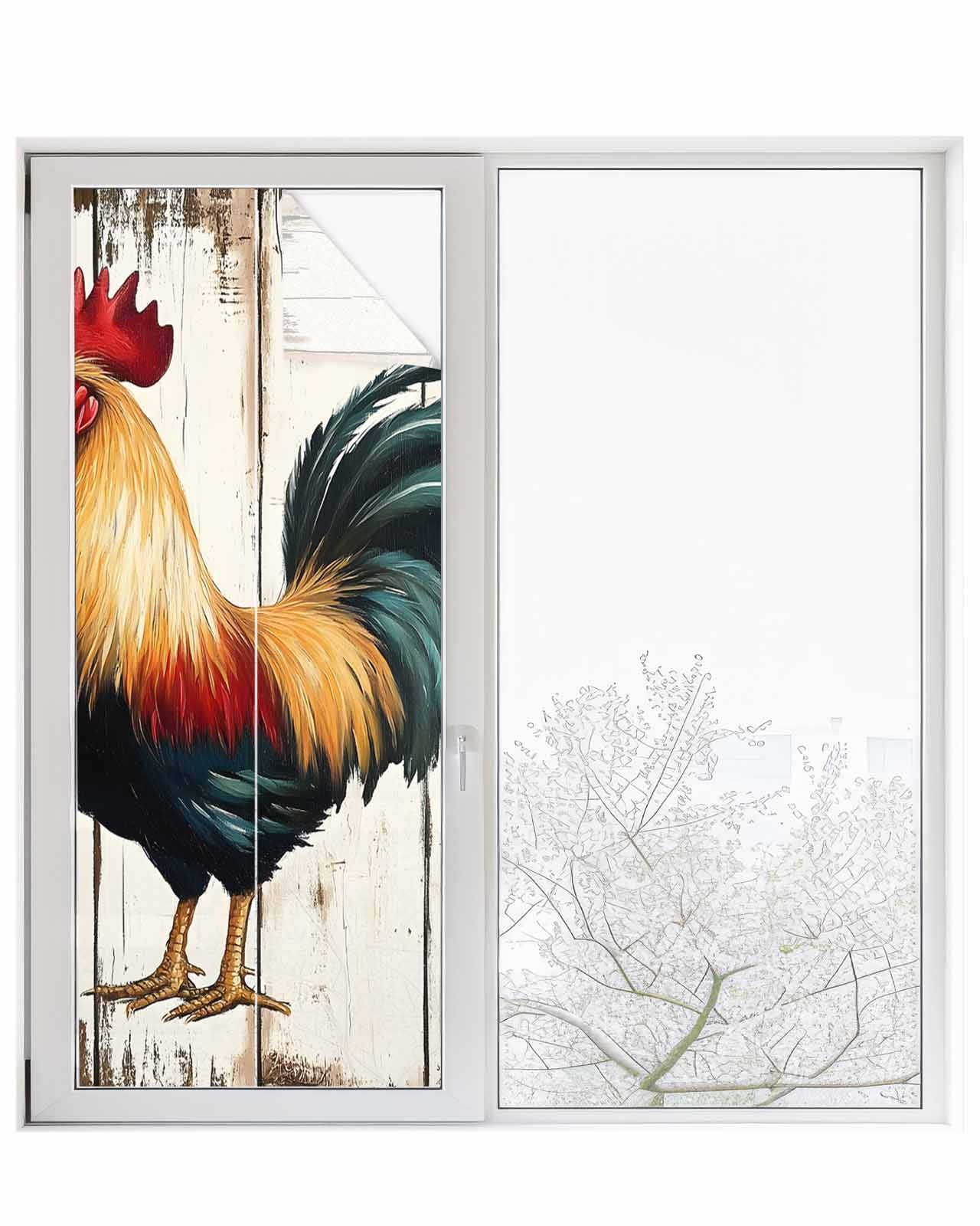 Window Privacy Film Retro Rooster Stained Glass Window Film Decorative ...