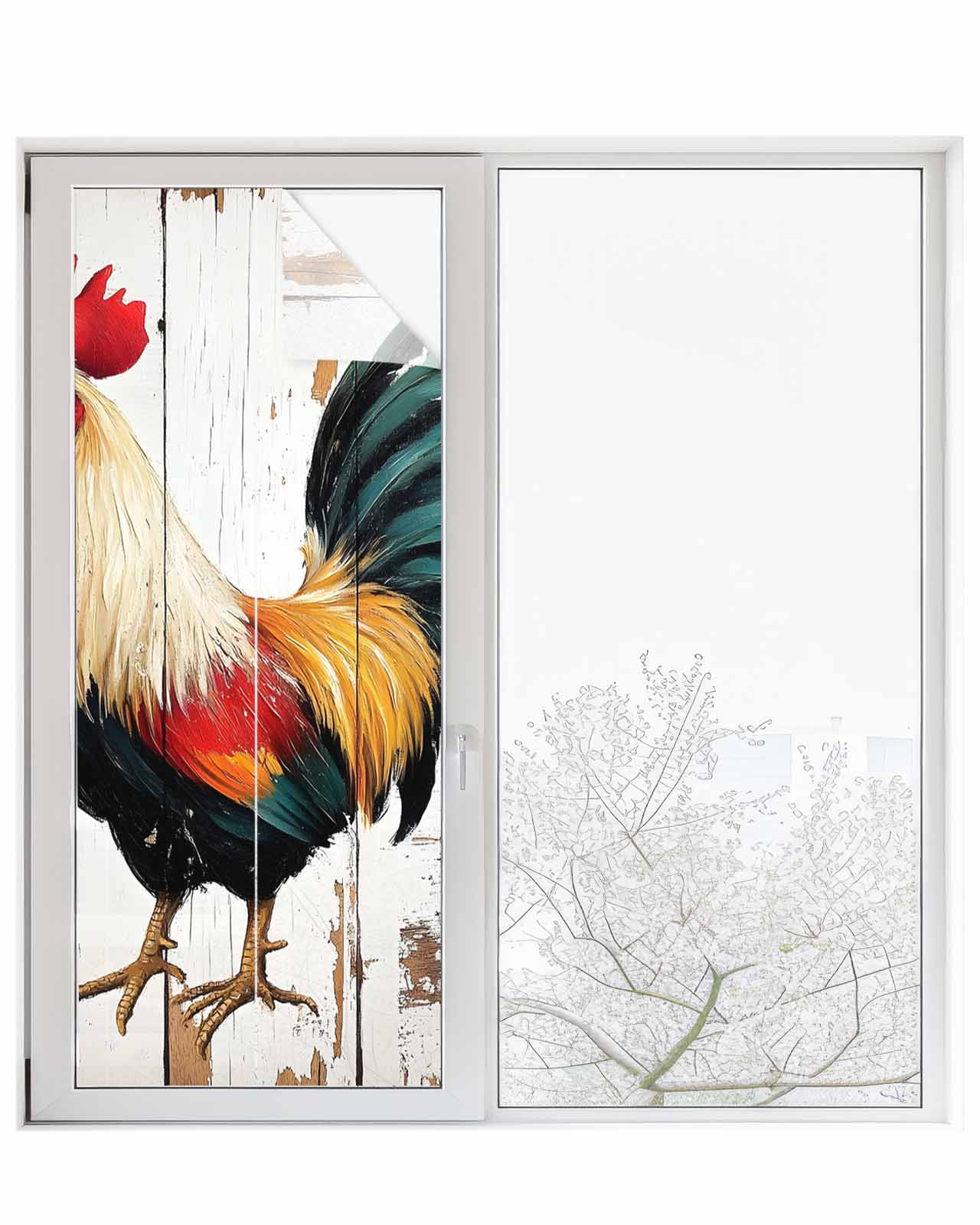 Window Privacy Film Retro Rooster Stained Glass Window Film Decorative ...