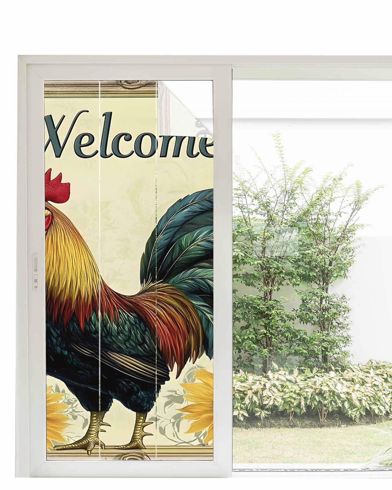 Window Privacy Film Retro Rooster Stained Glass Window Film Decorative ...
