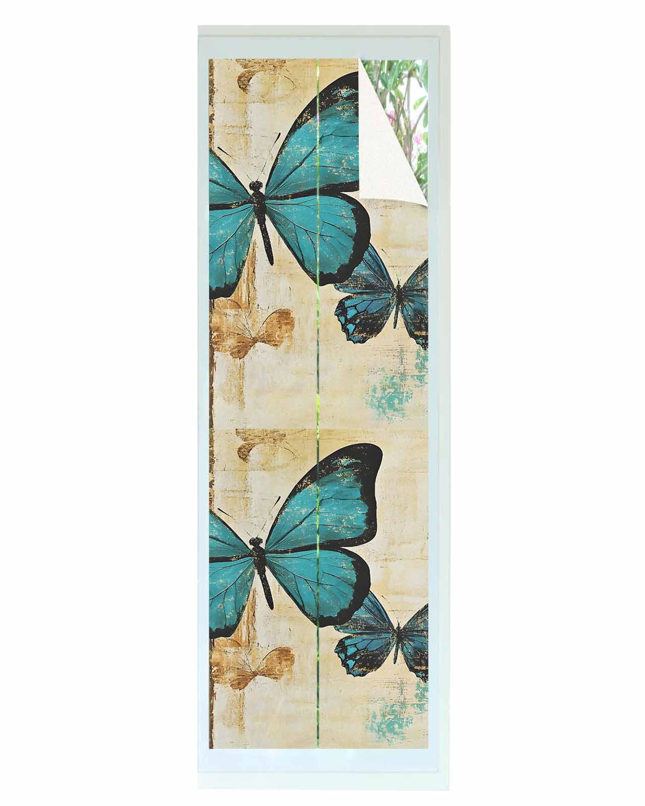 Window Privacy Film Retro Teal Butterfly Stained Glass Window Film ...