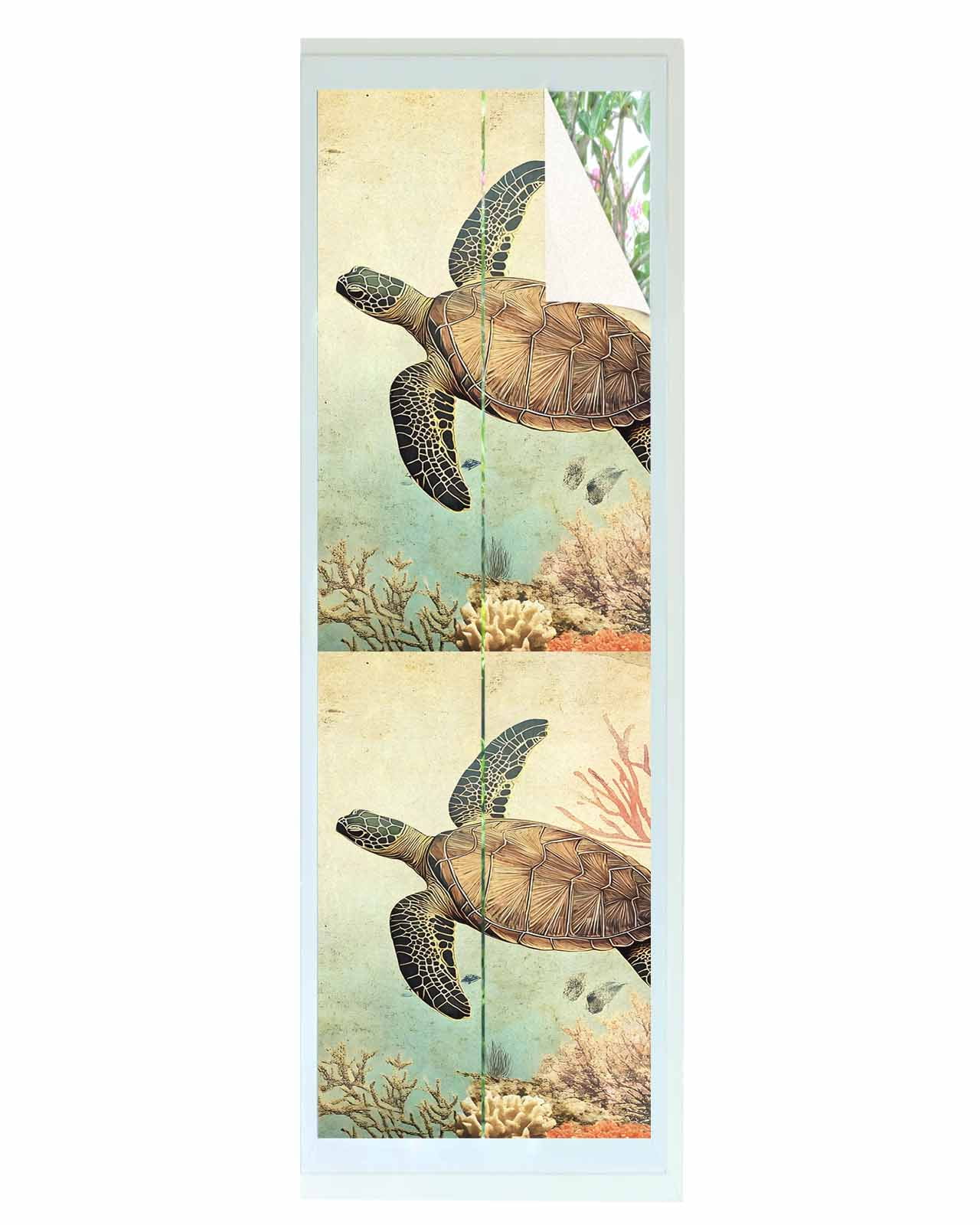 Window Privacy Film Retro Turtle Stained Glass Window Film Decorative ...