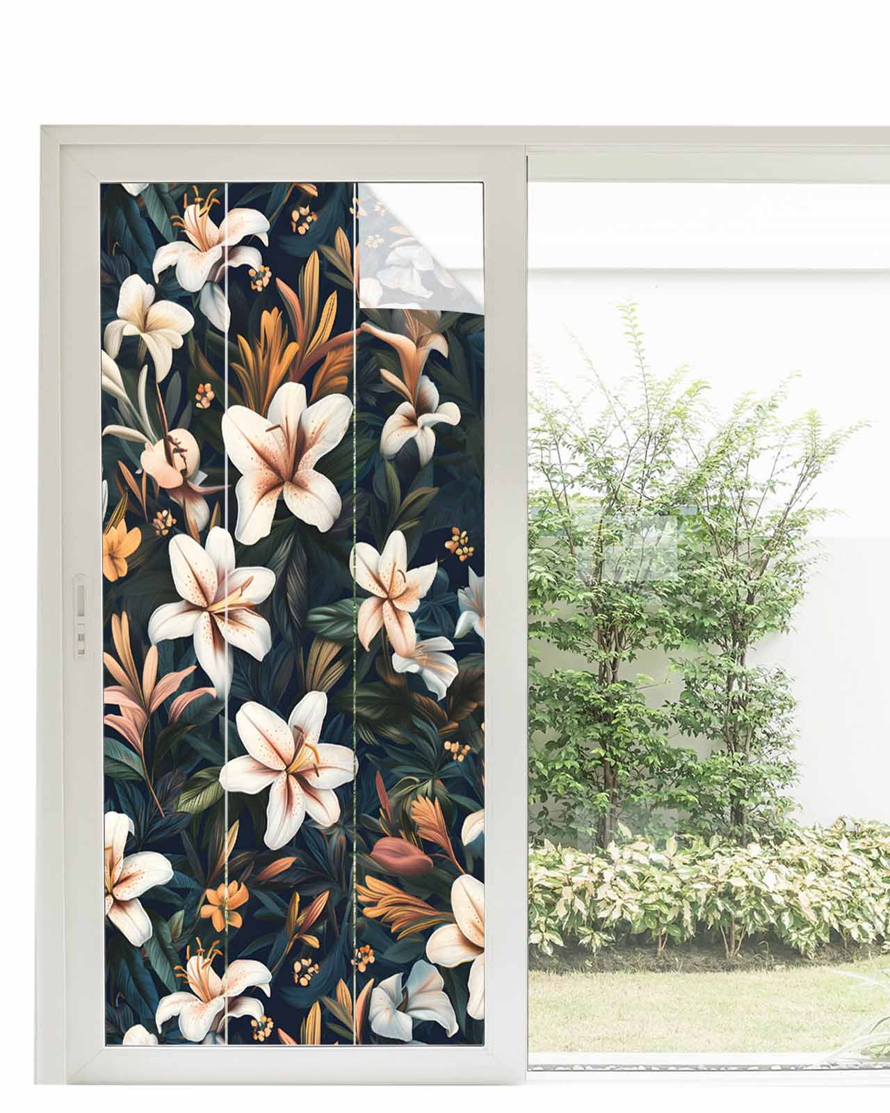 Window Privacy Film Retro White Flowers Stained Glass Window Film ...