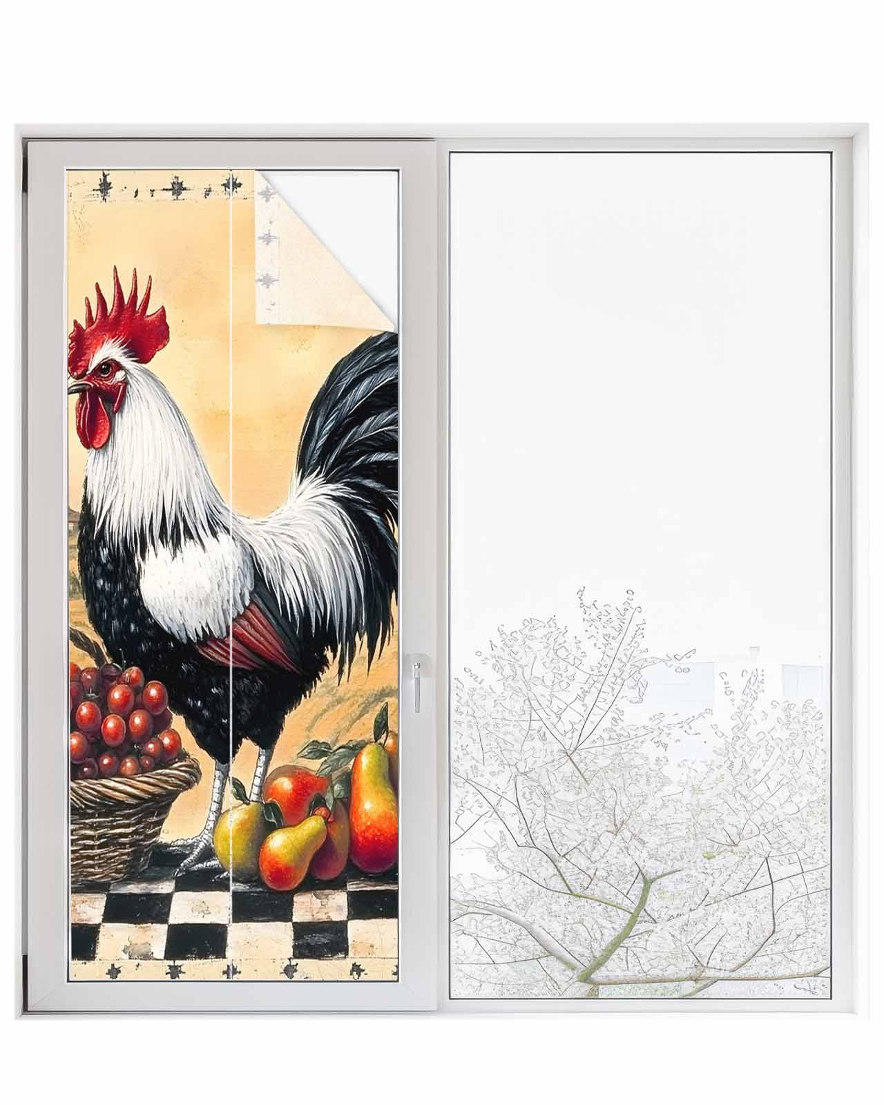 Window Privacy Film Rooster Stained Glass Window Film Decorative Sun ...