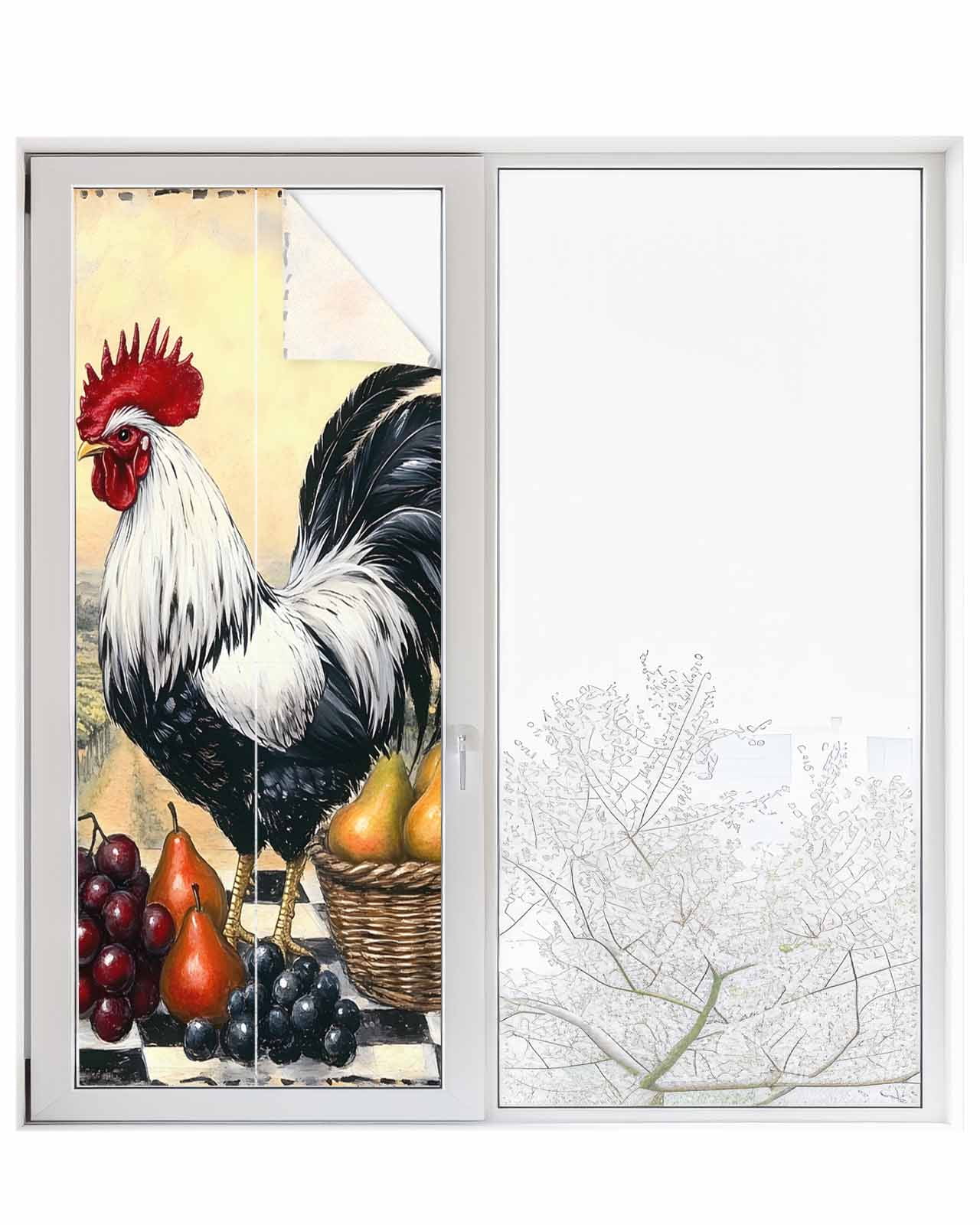Window Privacy Film Rooster Stained Glass Window Film Decorative Sun ...