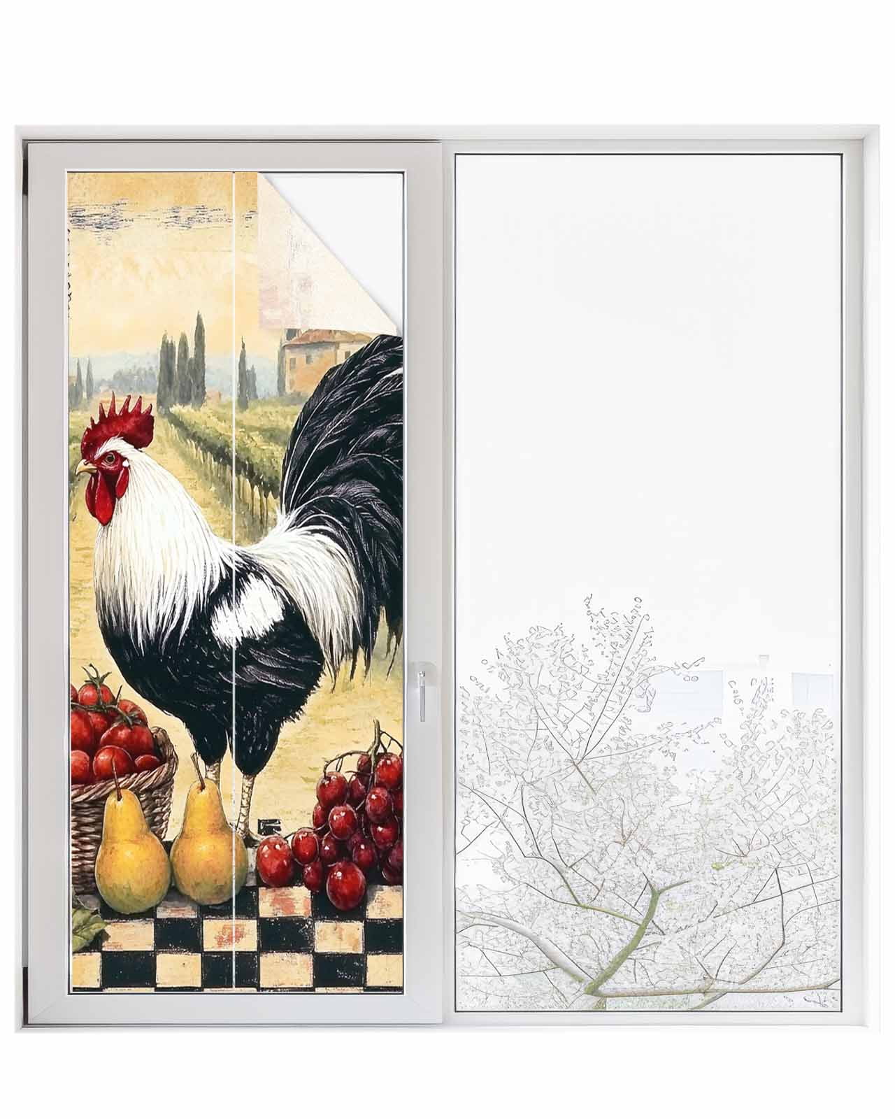 Window Privacy Film Rooster Stained Glass Window Film Decorative Sun ...