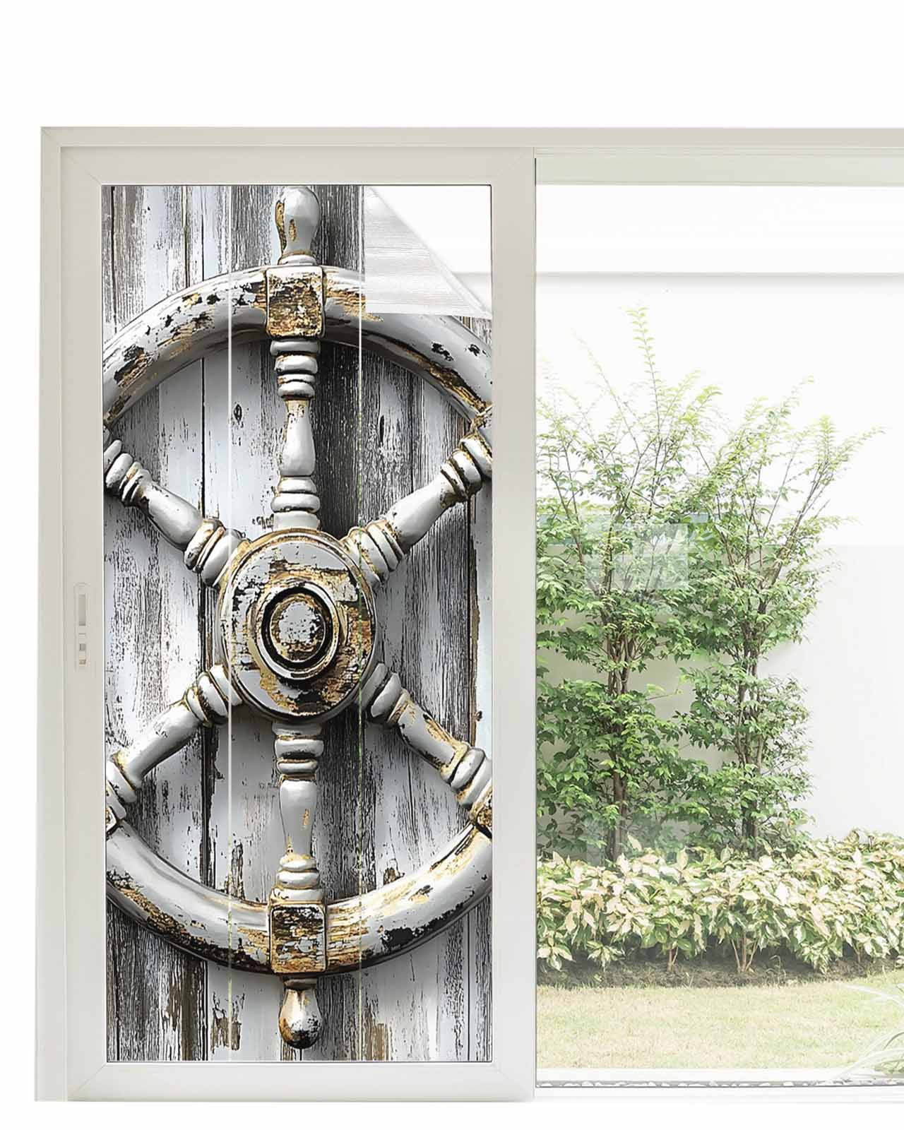 Window Privacy Film Rudder Coastal Stained Glass Window Film Decorative ...