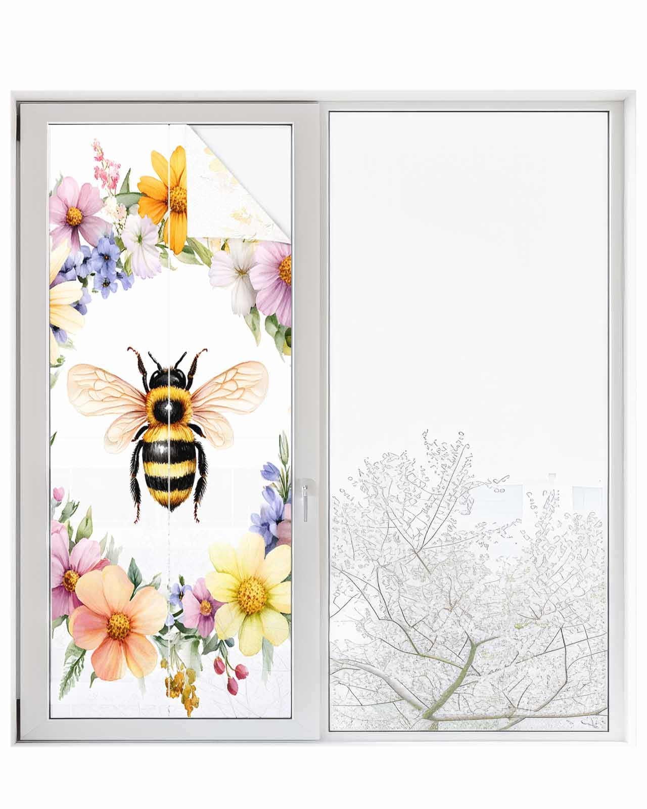 Window Privacy Film Rustic Bee Wreath Stained Glass Window Film ...