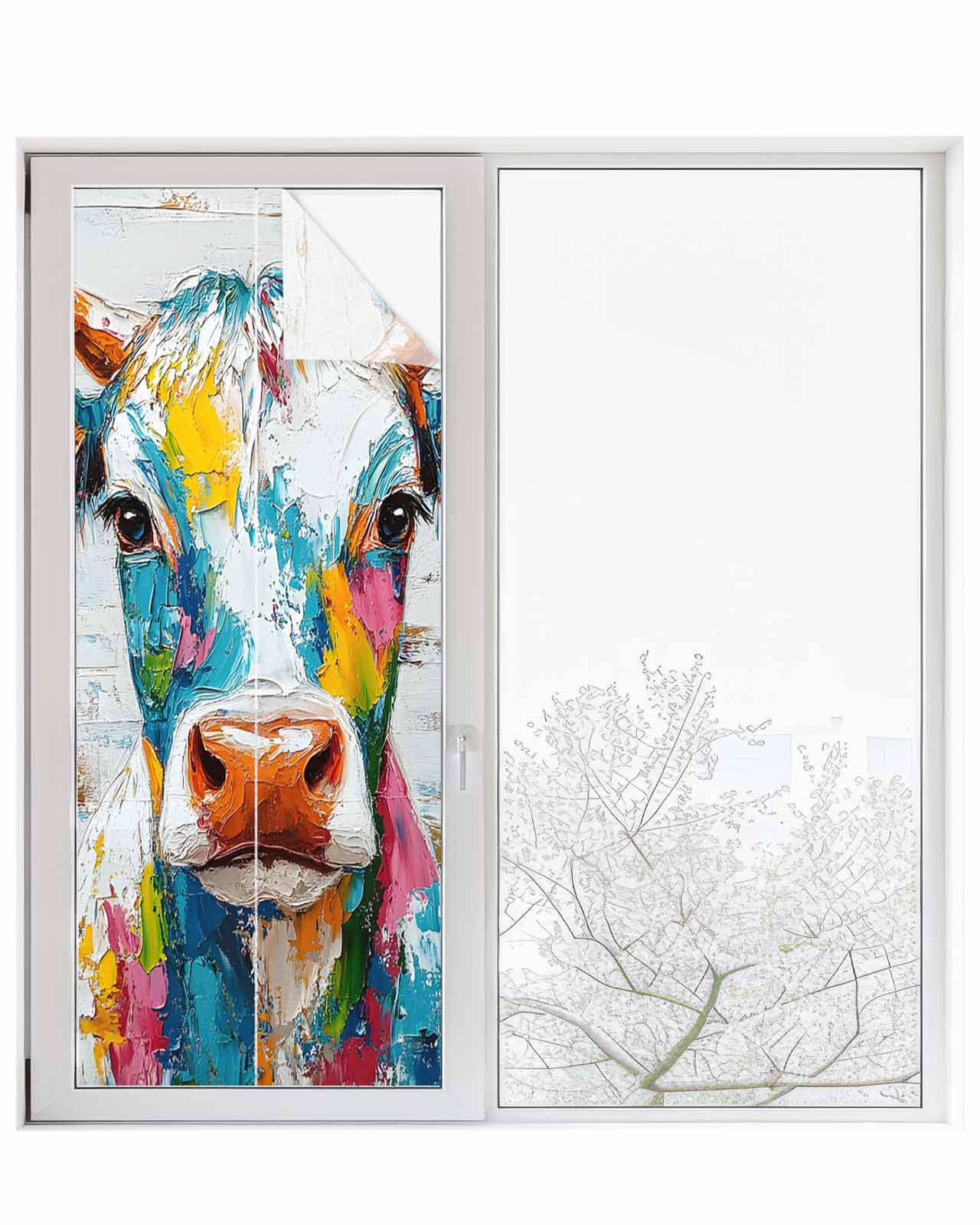 Window Privacy Film Rustic Colorful Cow Stained Glass Window Film ...