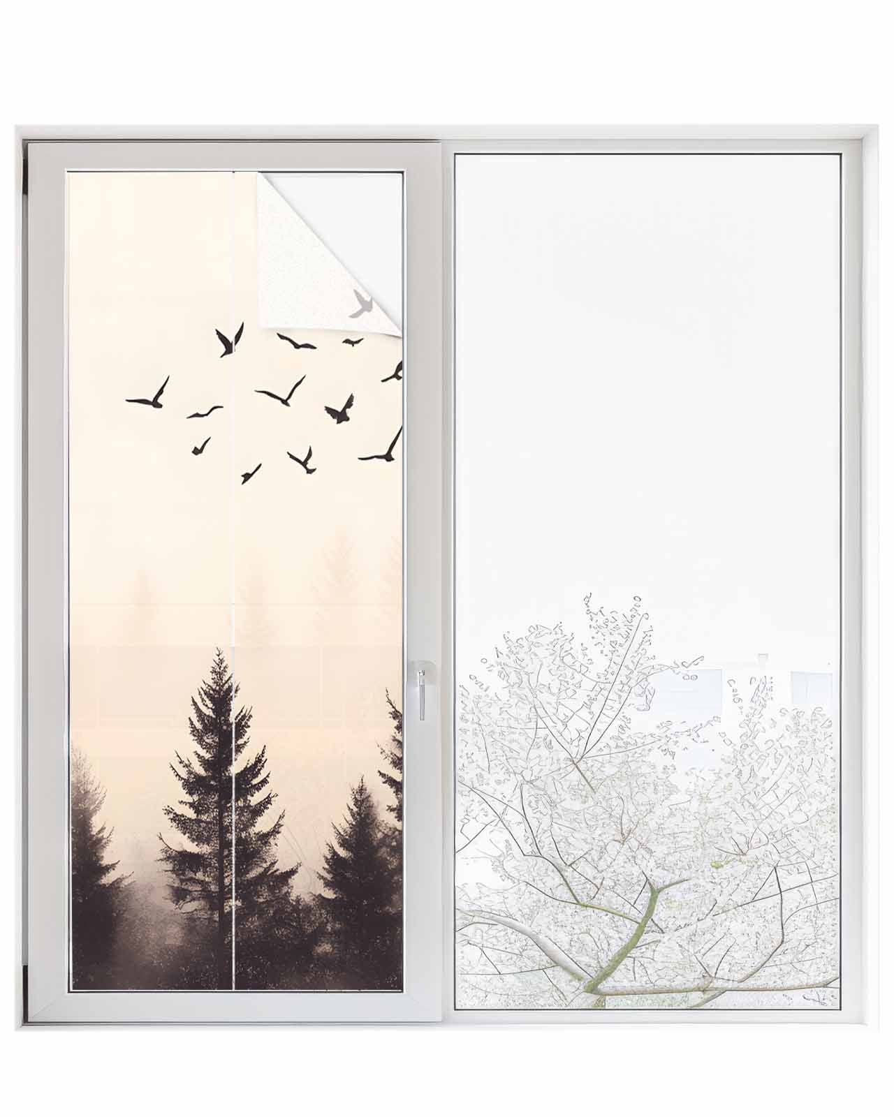 Window Privacy Film Rustic Mist Forest Stained Glass Window Film ...